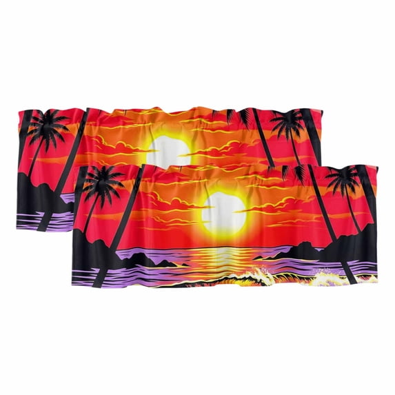 2 Pack Sunset Valance for Window Palm Trees Beach Coastal Ocean Summer ...