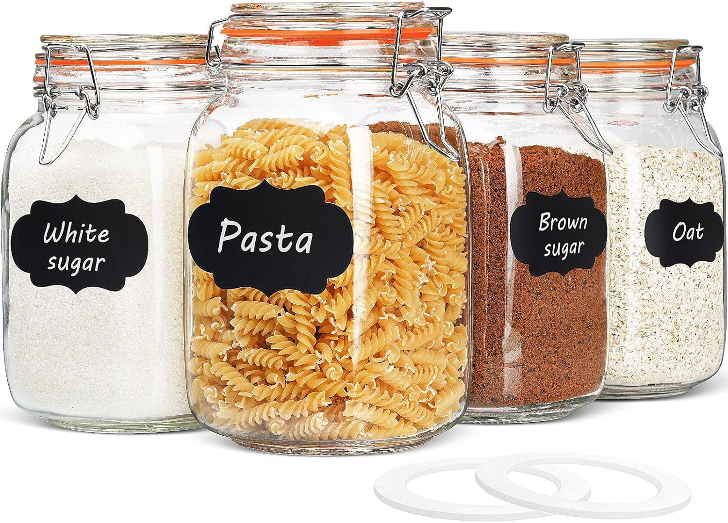 2 Pack Super Wide Mouth Airtight Glass Storage Jars with Lids, 1.1 ...