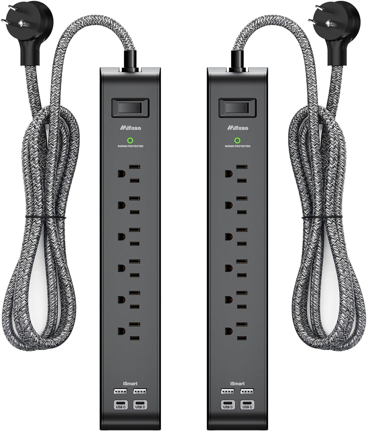 2 Pack Sur Protector Power Strip with 6 Outlets 4 USB Ports 5-Foot Long ...