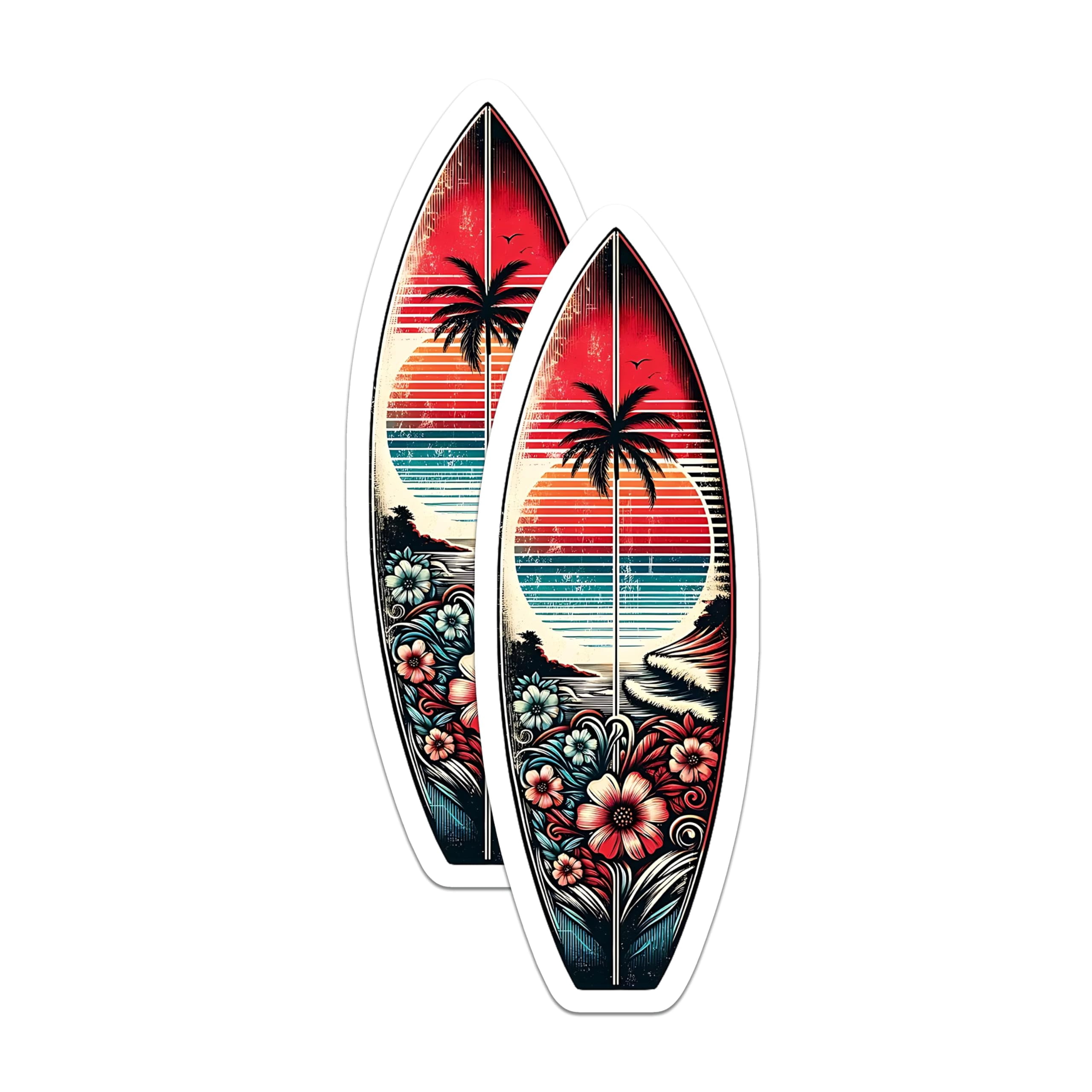 (2 Pack) Surfboard Art Stickers - Tropical Beach Stickers - Floral ...