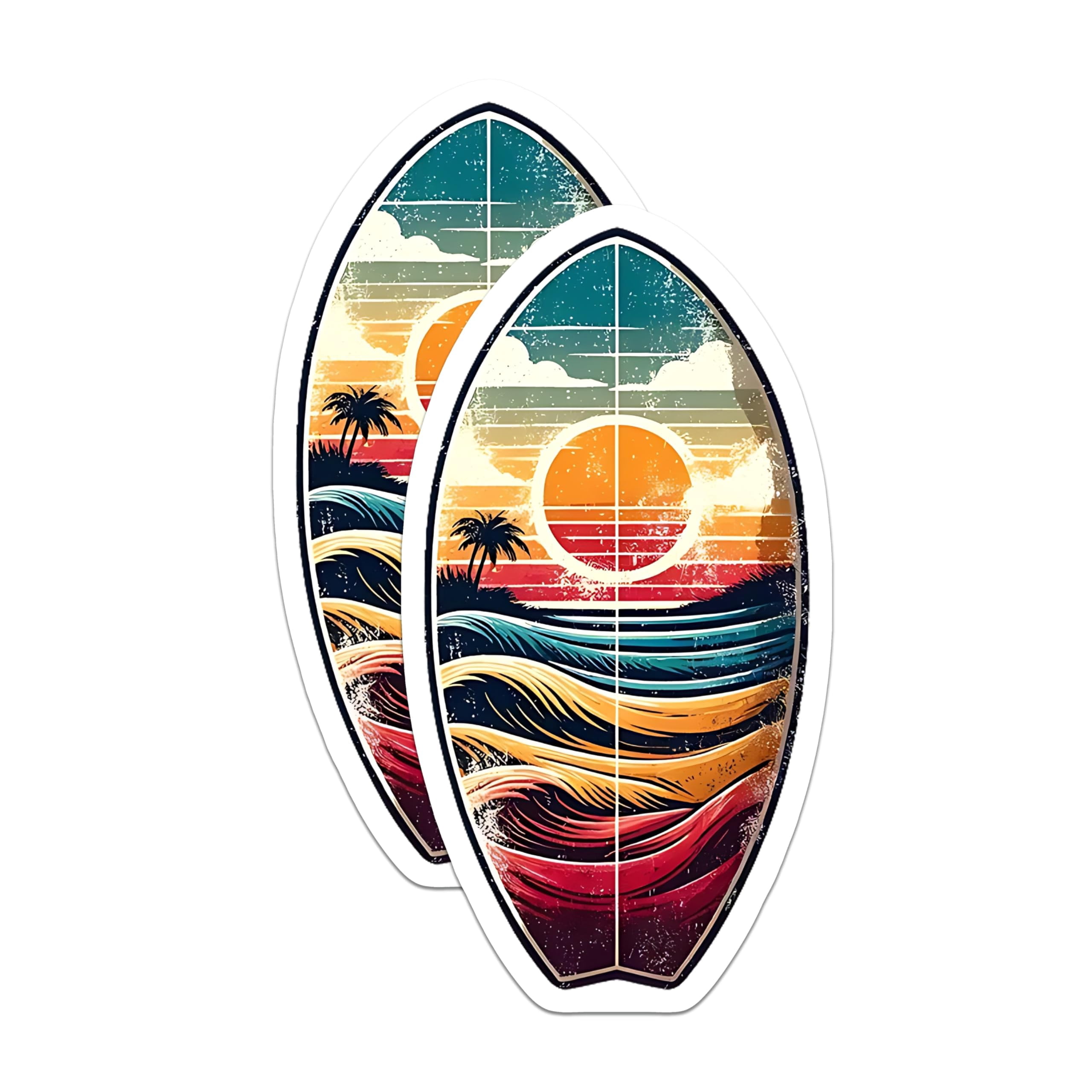 (2 Pack) Surfboard Stickers - Retro Sunset - Beach Vibe Decals - 5" On ...