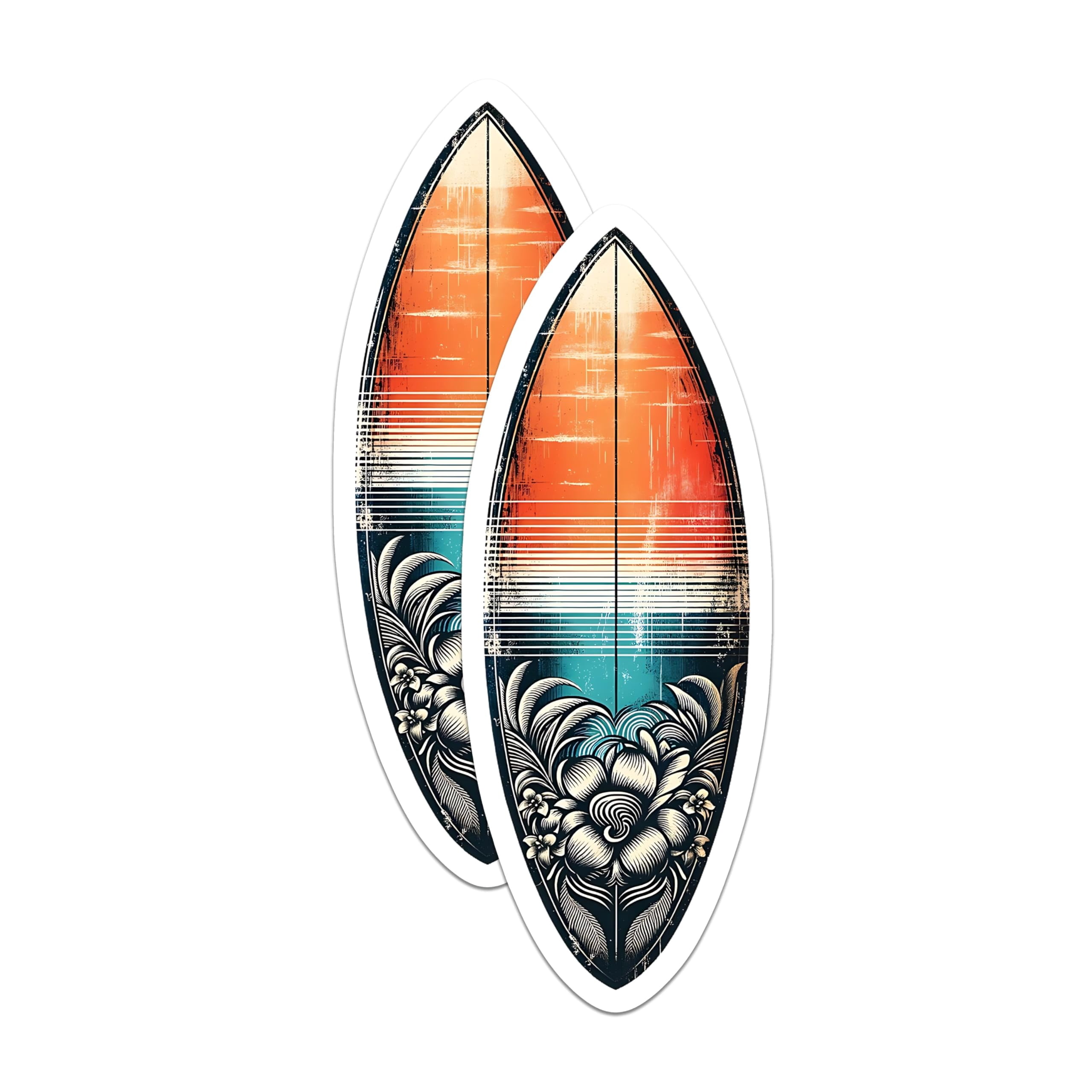 (2 Pack) Surfboard Stickers - Vintage Surf Art - Floral Surfboard ...