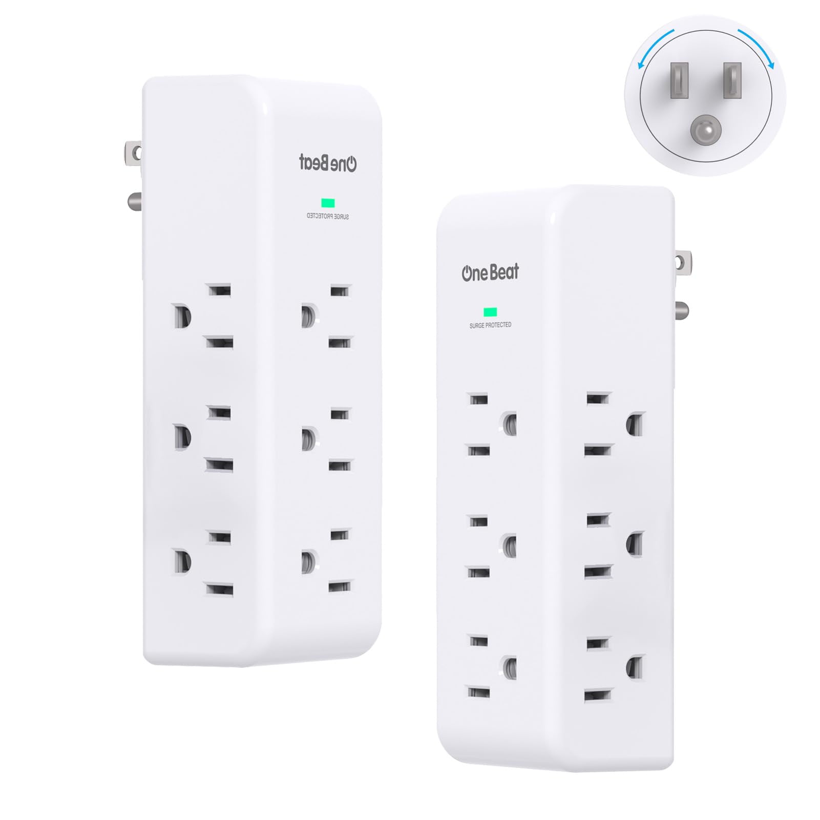 2 Pack Surge Protector Outlet Extender with Rotating Plug, 9 AC Multi ...