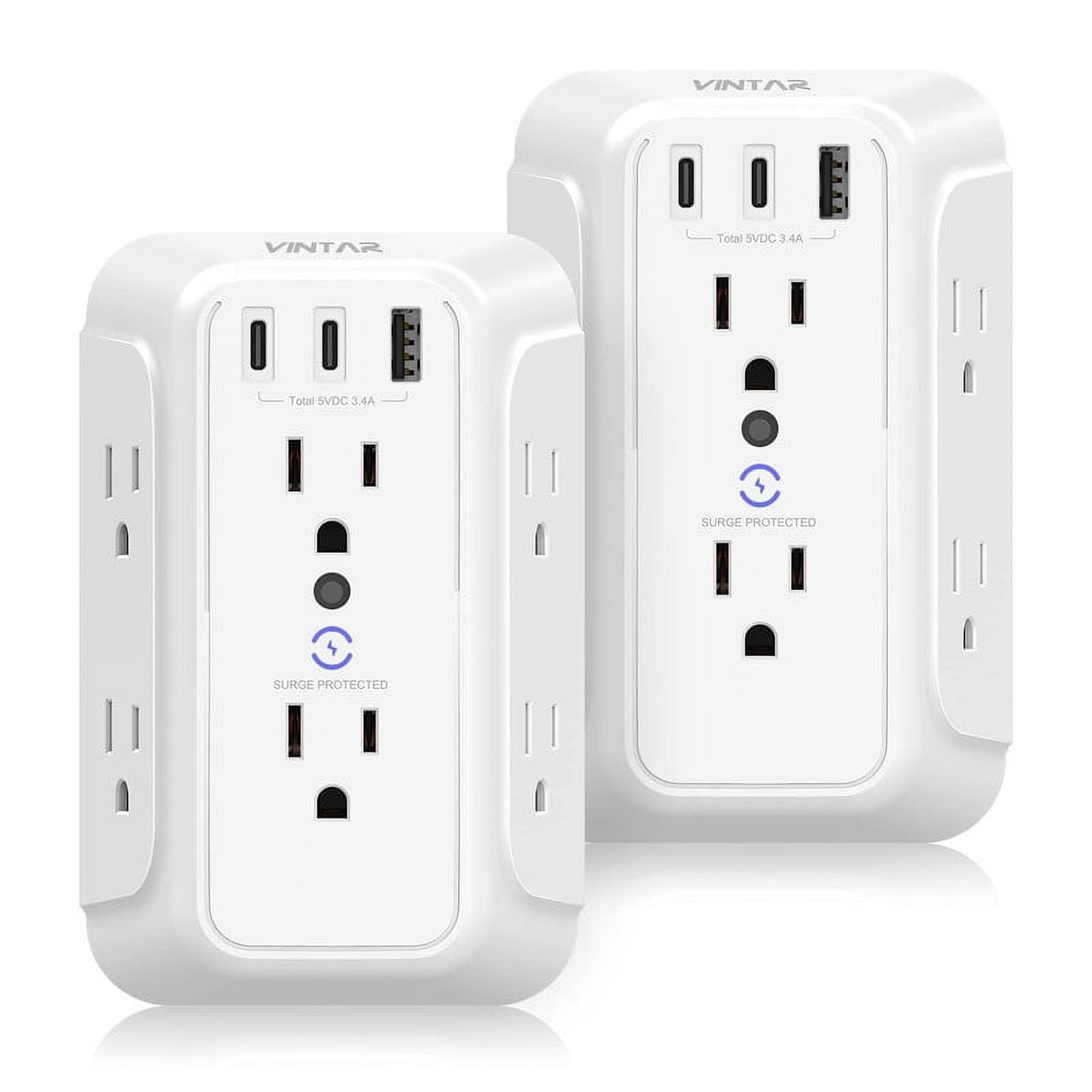 VINTAR 2-Pack Surge Protector, 6-Outlet Extender with 3 USB Ports, 900J ...