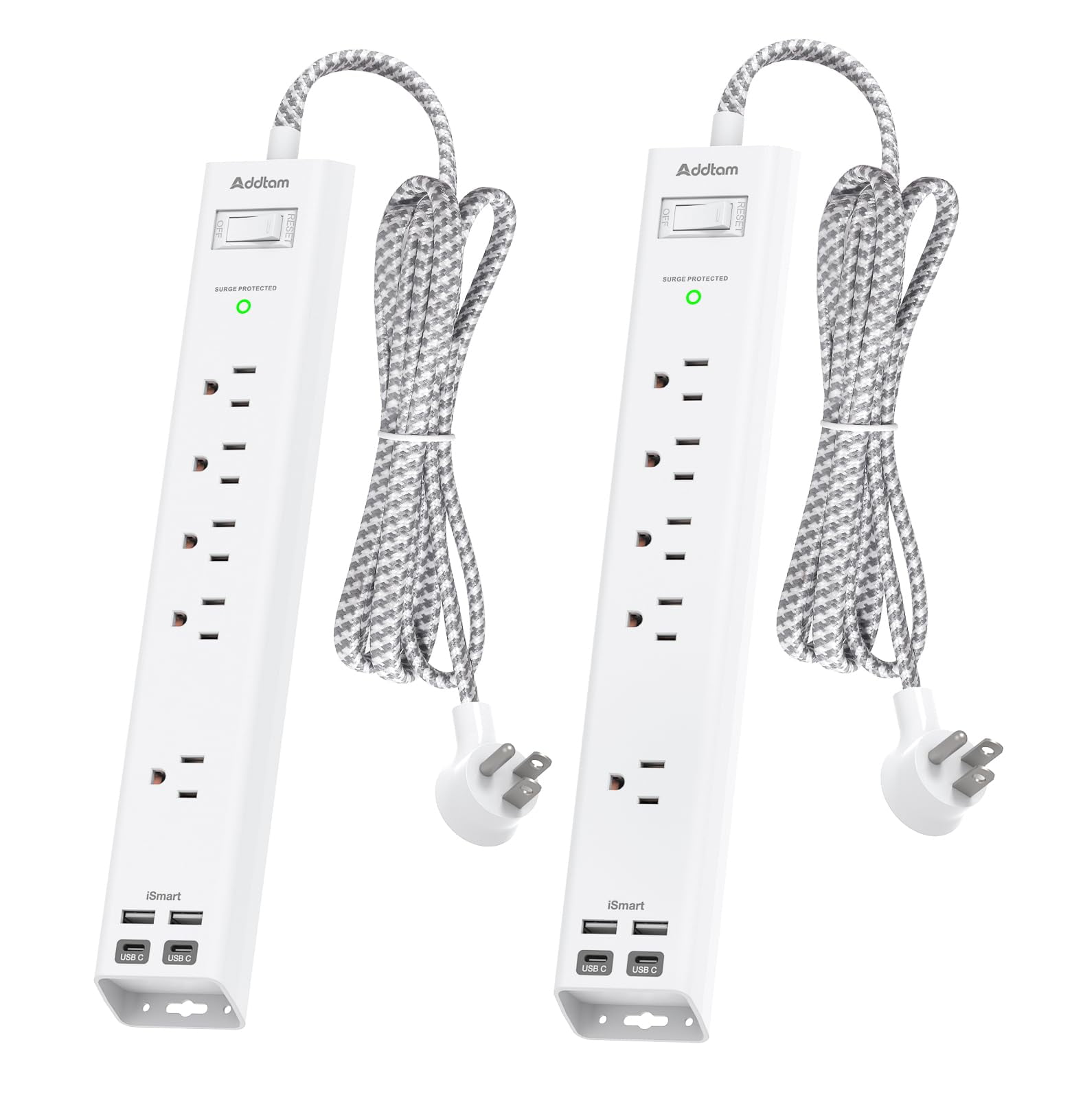 2 Pack Surge Protector Power Strip - 5 Widely Spaced Outlets 4 USB ...