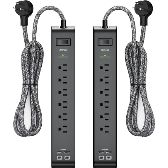 2 Pack Surge Protector Power Strip with 6 Outlets 4 USB Ports 5-Foot ...