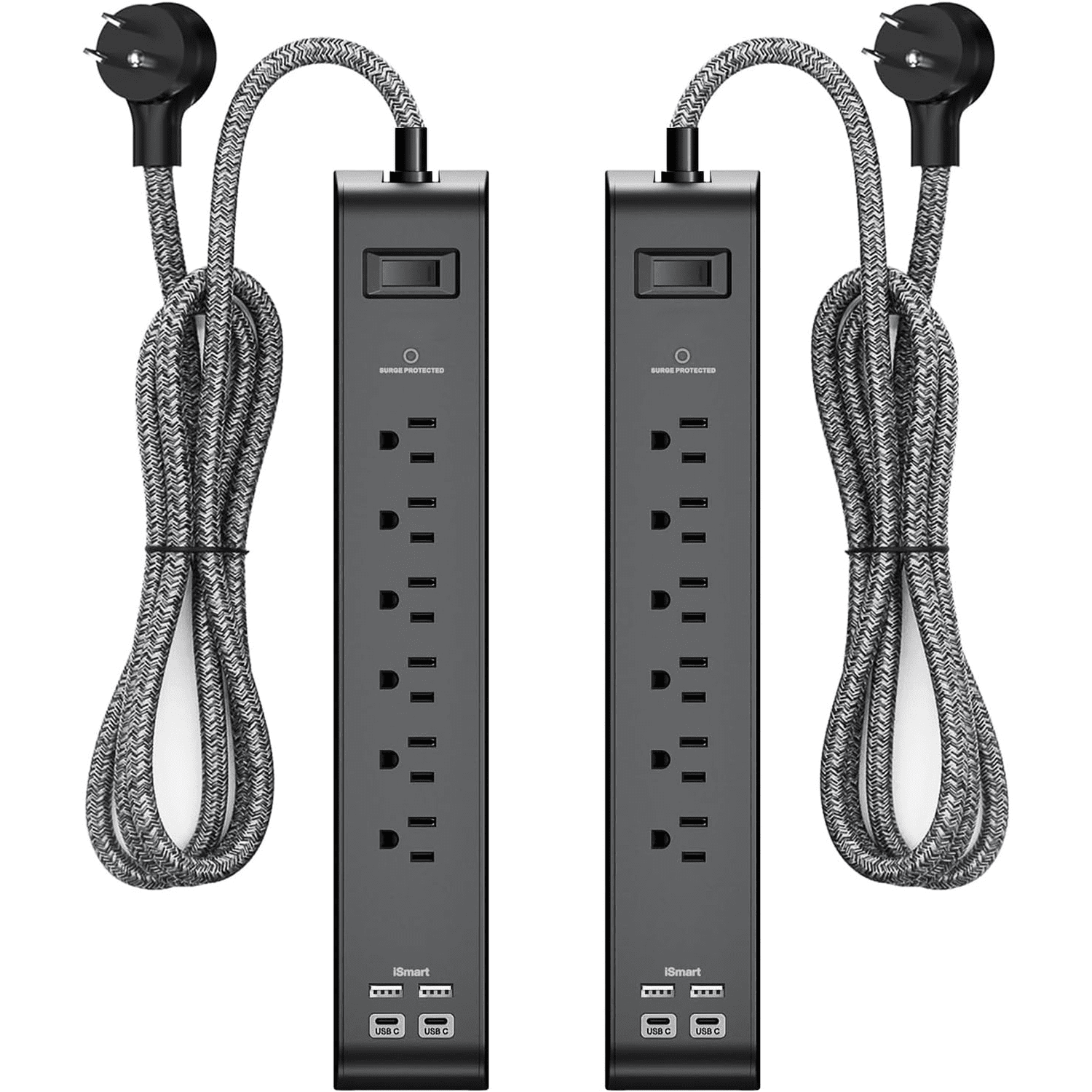 2 Pack Surge Protector Power Strip with 6 Outlets 4 USB Ports 5-Foot ...