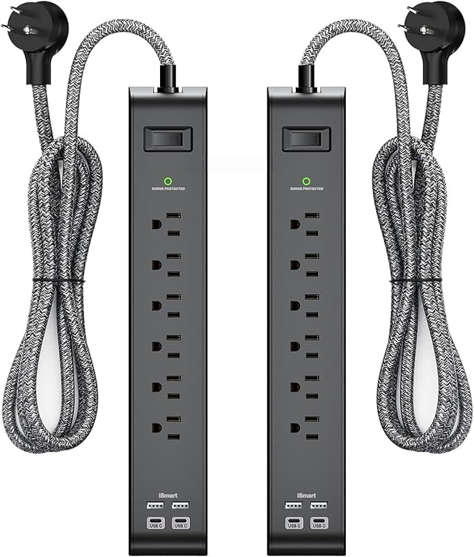 2 Pack Surge Protector Power Strip with 6 Outlets 4 USB Ports 5-Foot ...