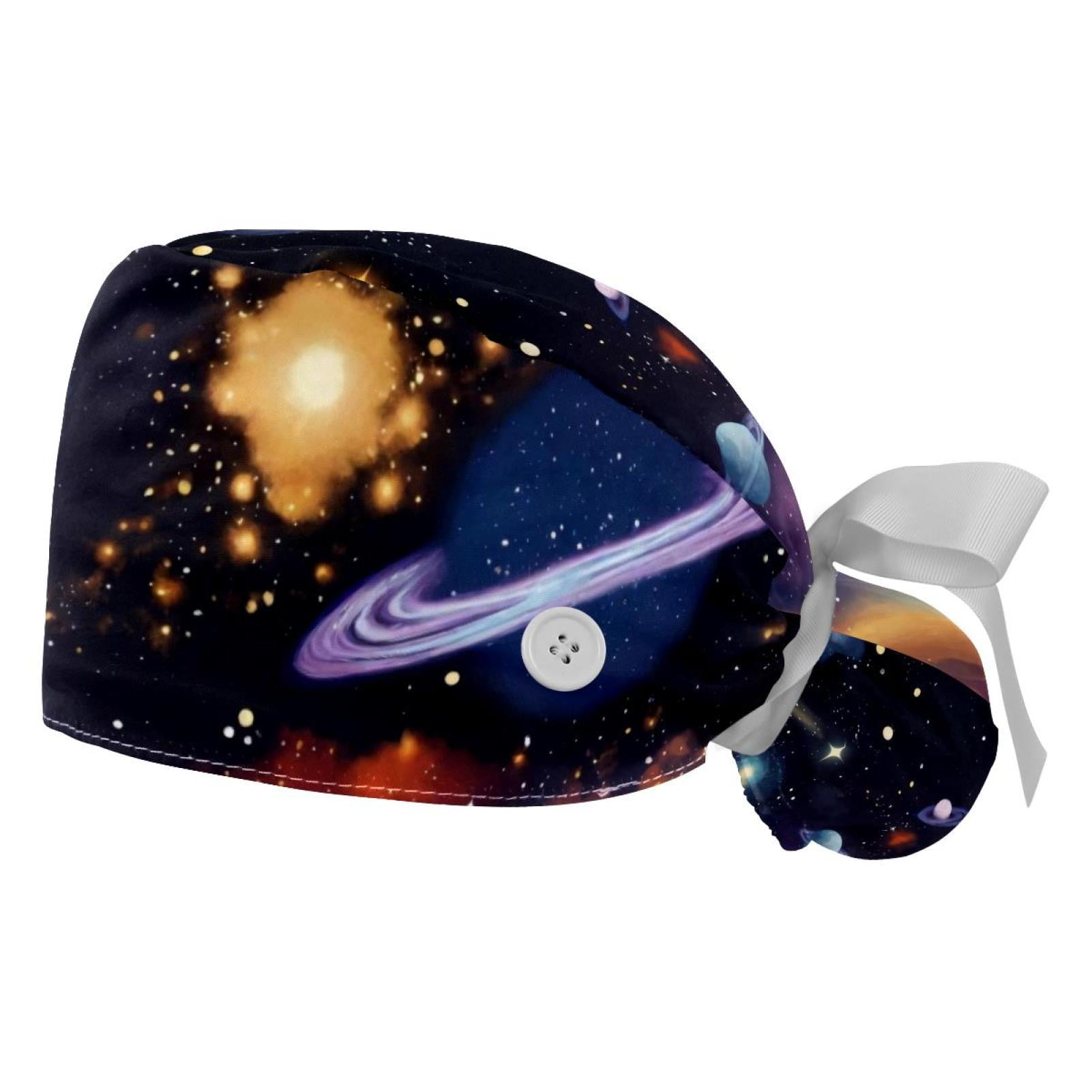 2 Pack Surgical Cap with Button Sweatband, Universe Space Cosmic Stars ...