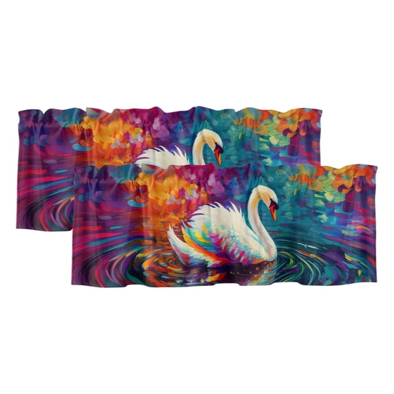 2 Pack Swan Valance for Window Ripples Colorful Reflection Lake Animals ...