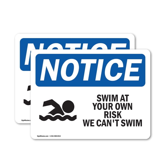 (2 Pack) Swim At Your Own Risk We Can't Swim Sign - Walmart.com