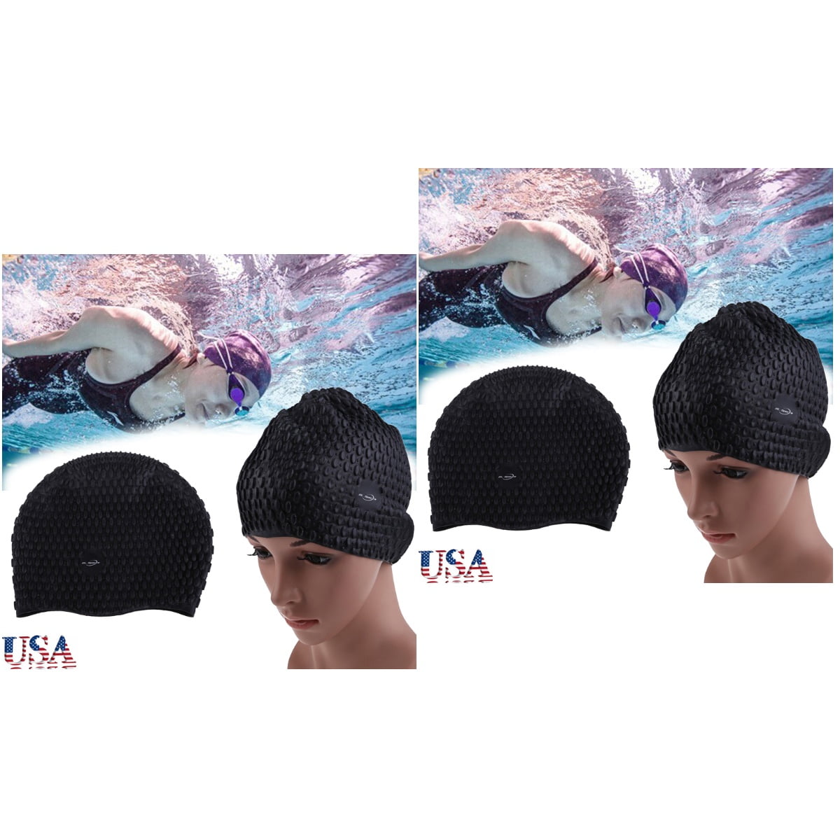 2 Pack Swim Cap Waterproof for Women Aldult Water-resistant Swimming ...