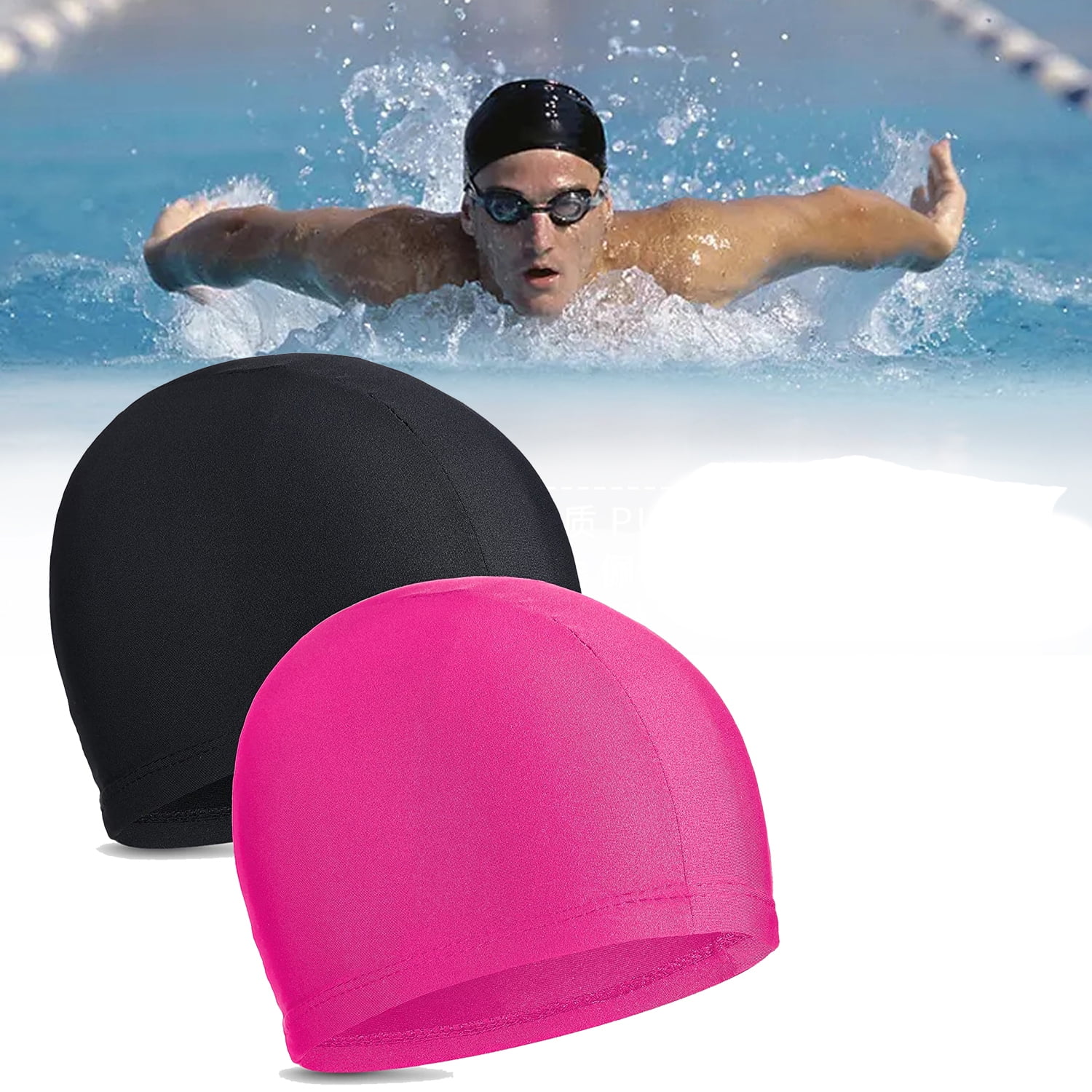 2 Pack Swim Caps for Women Men, High Elasticity Spandex Fabric Swimming ...
