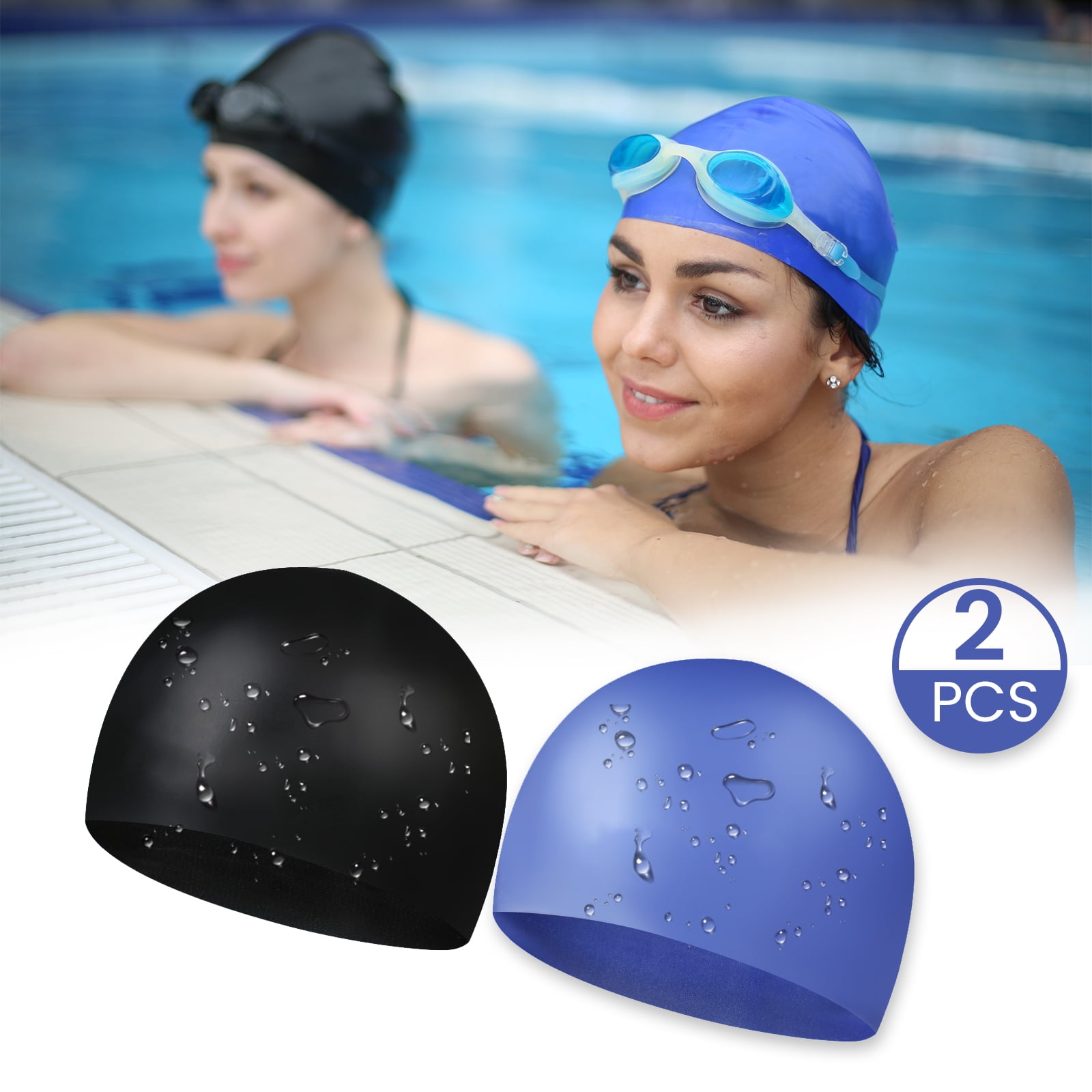 2 Pack Swim Caps for Women Men, High Elasticity Swimming Caps for Long ...
