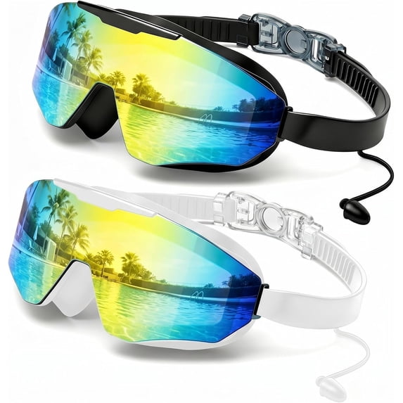 2 Pack Swim Goggles Adult, Frameless Wide View Anti-Fog UV No Leak ...
