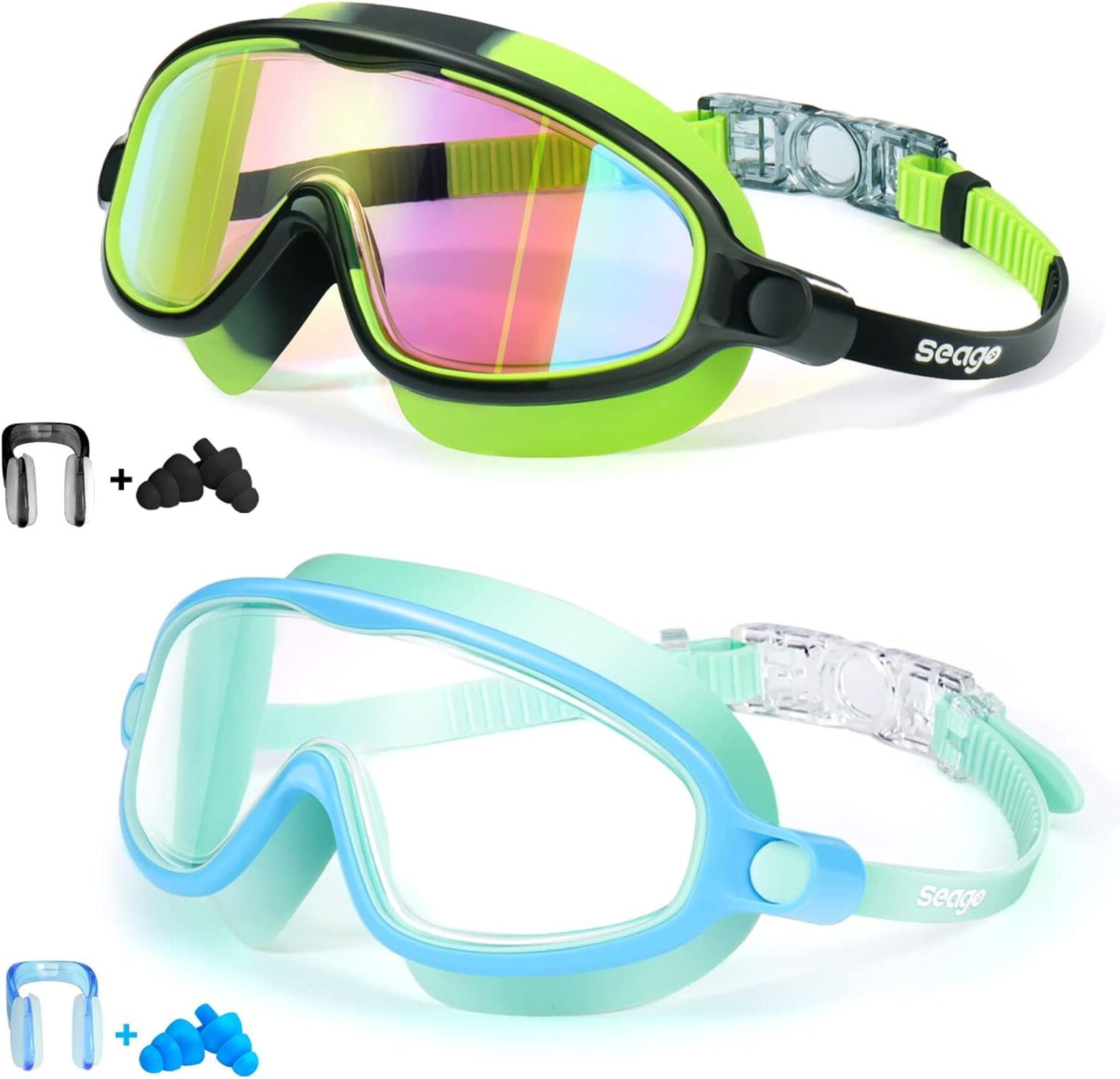 2 Pack Swim Goggles Anti-Fog Anti-UV Wide View Swimming Goggles for ...
