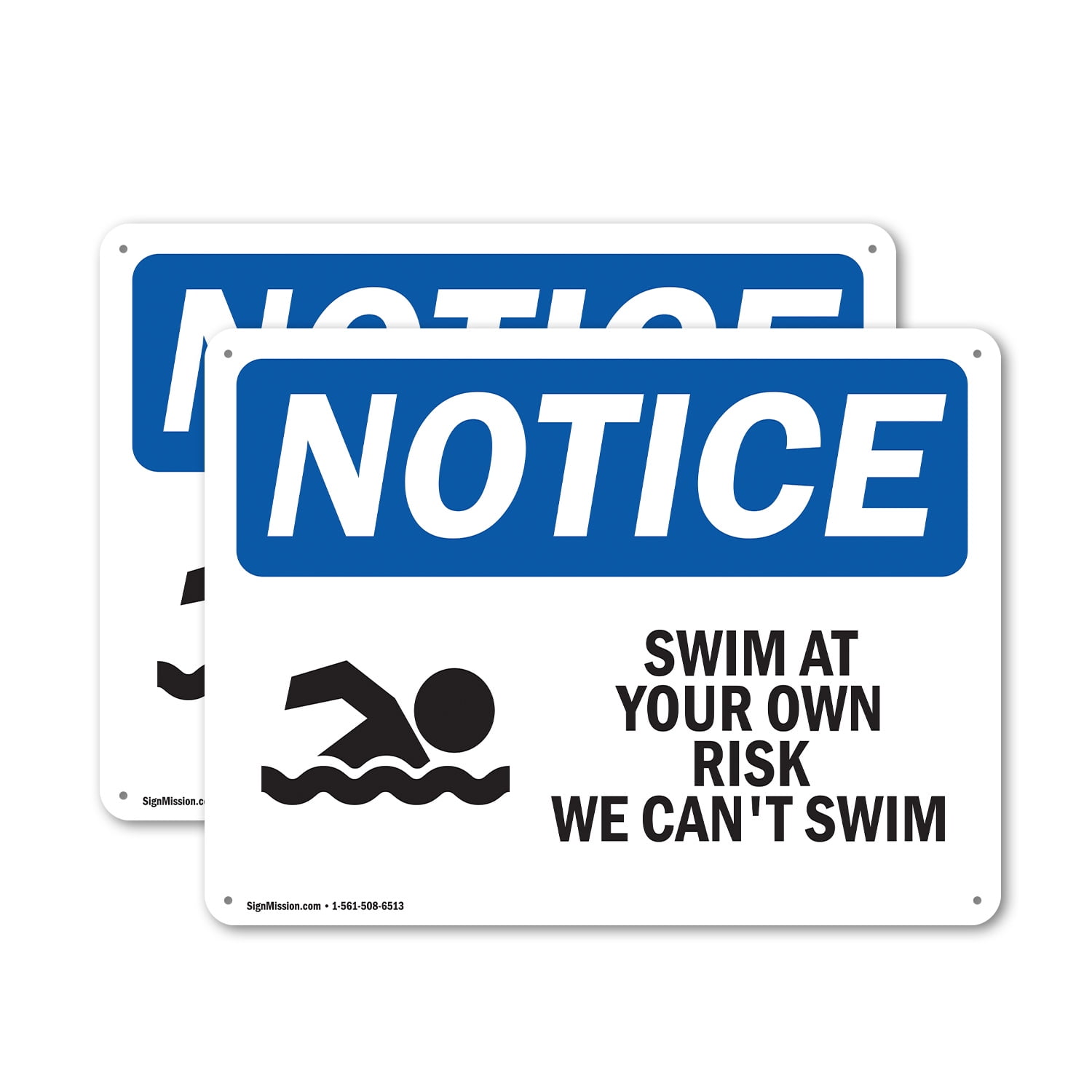 (2 Pack) Swim At Your Own Risk We Can't Swim OSHA Notice Sign 14 Inch X ...