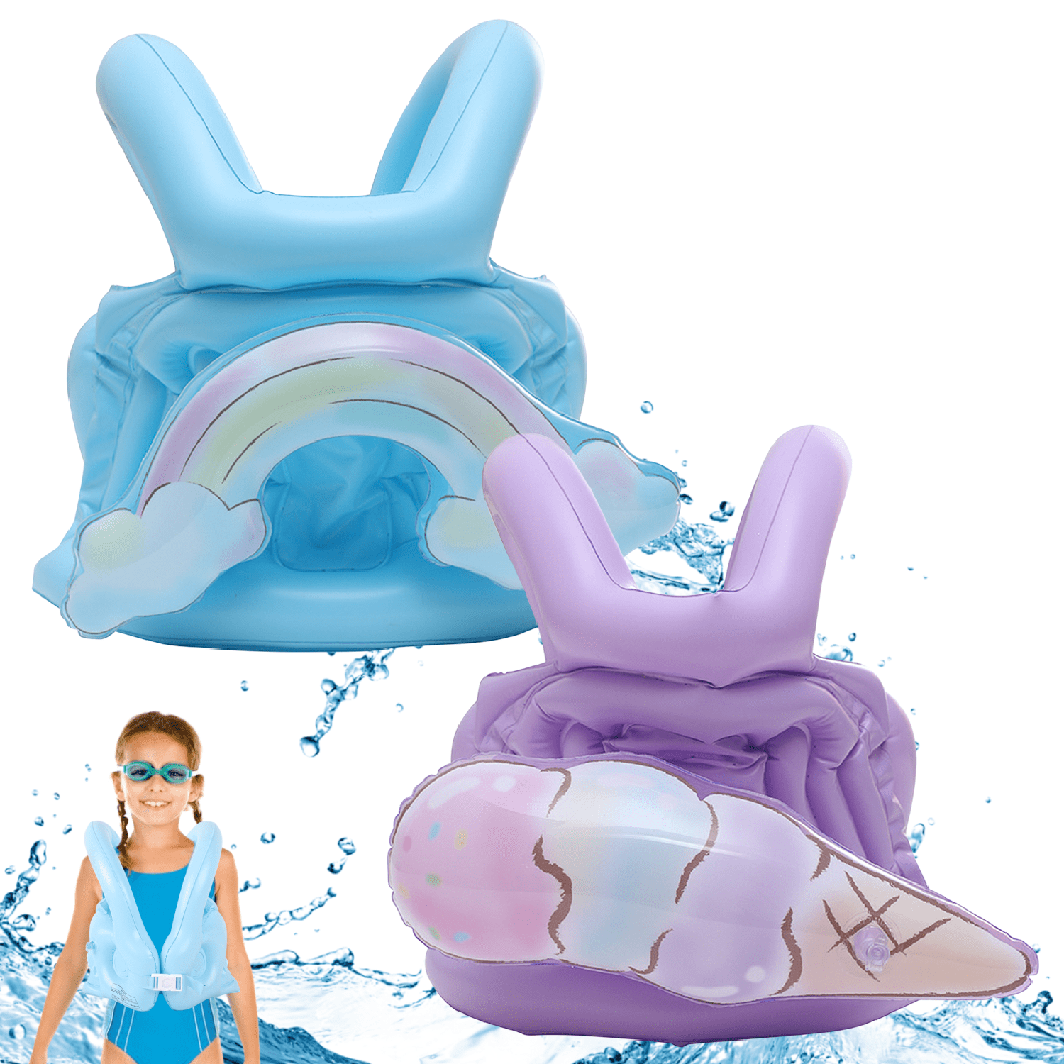 2 Pack Swim Vest,Safety Buckle Kids Floaties,Double-Layer Air Nozzle ...