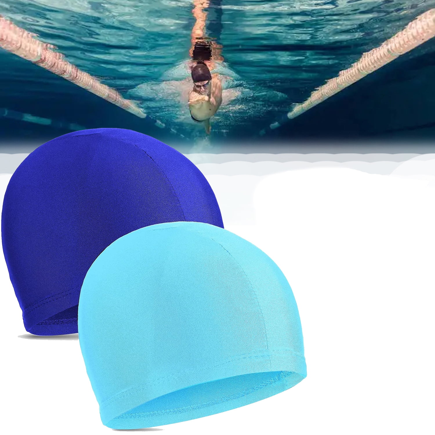 2 Pack Swimming Caps for Men Women Elastic Fabric Ear Protection Long ...