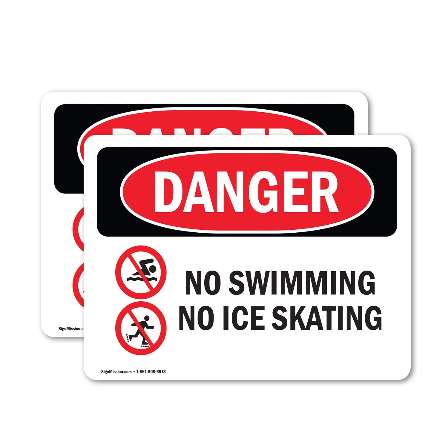 (2 Pack) No Swimming No Ice Skating OSHA Danger Sign 7 Inch X 5 Inch ...