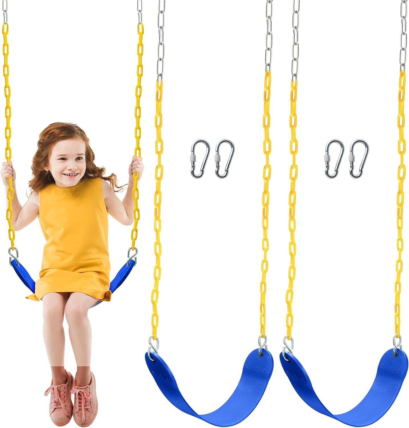 2 Pack Swing for Outdoor Swing Set, Swing Seat Replacement Kit with 66" Heavy Duty Chains, 4 ...