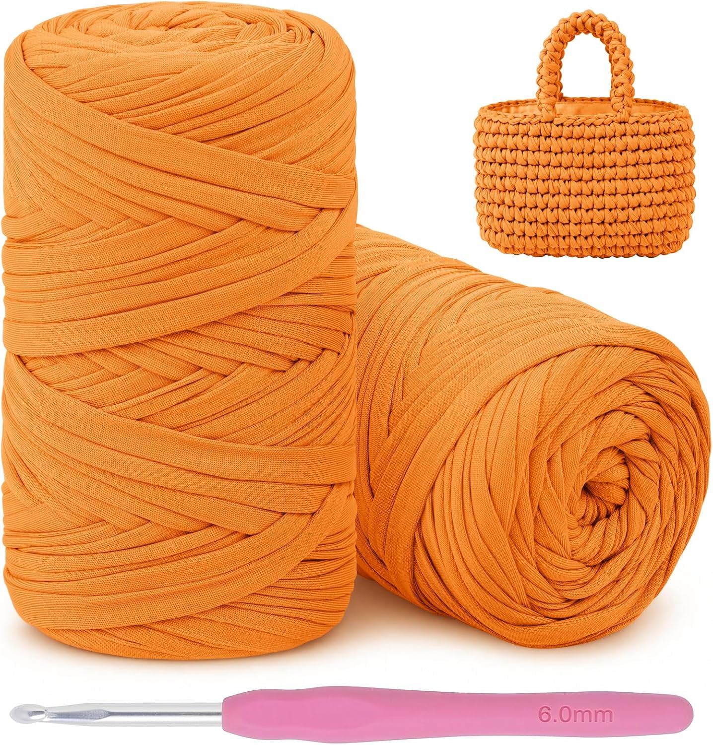 2 Pack T Shirt Yarn for Crocheting with 1 Crochet Hook, 400g Elastic ...