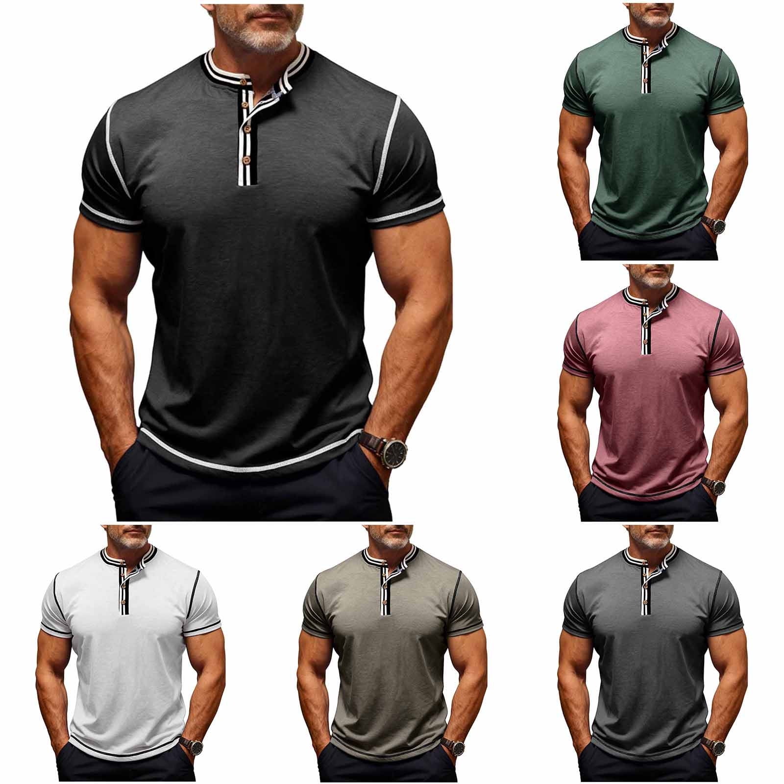 2 Pack T Shirts for Men Short Sleeve Button Crewneck Tees Tops Mens ...