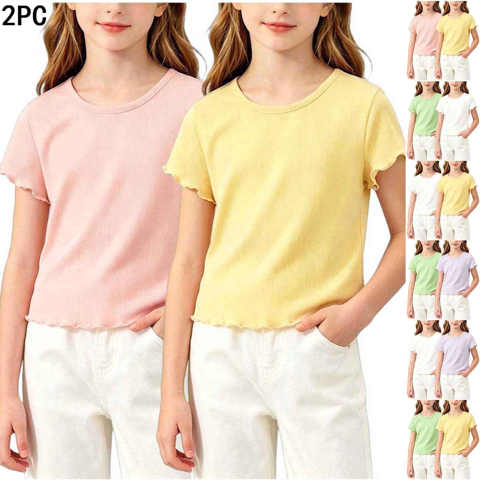 2 Pack T-shirts Girls Lettuce Trim Cute Summer Tops Short Sleeve ...