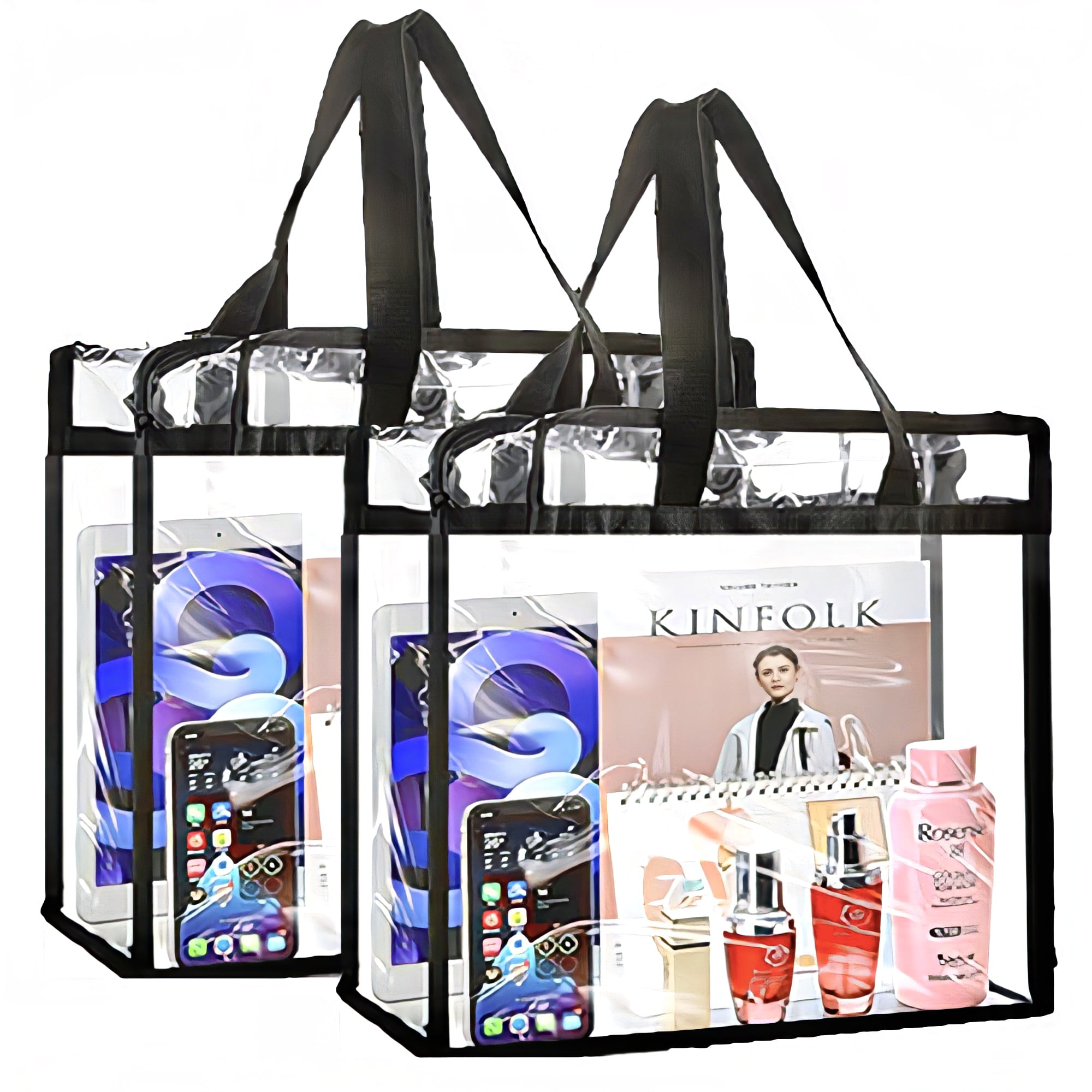2 Pack TIFOR Approved Clear Tote Bags, 12x6x12 Large Plastic Beach Bags ...