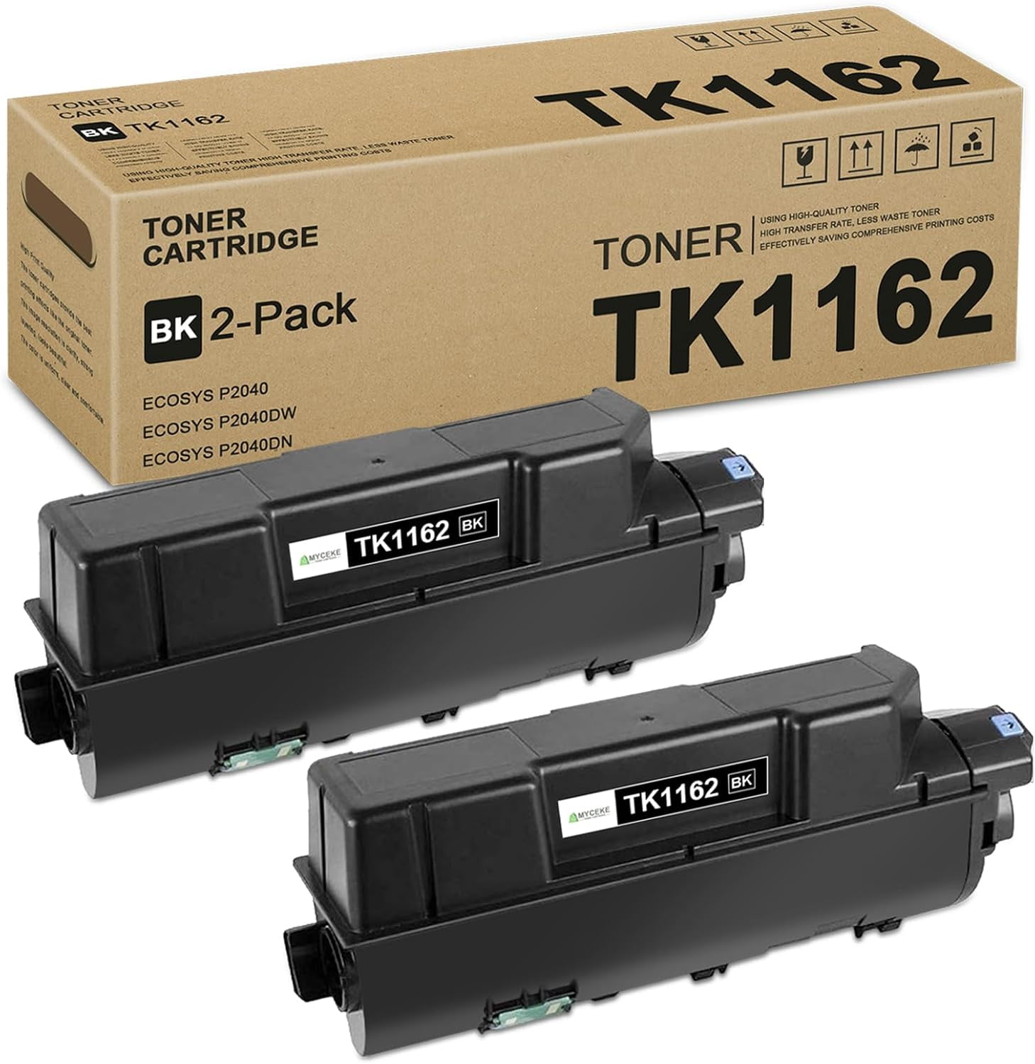 2 Pack TK1162 Black Toner Cartridge: Compatible TK1162K TK-1162 Toner ...