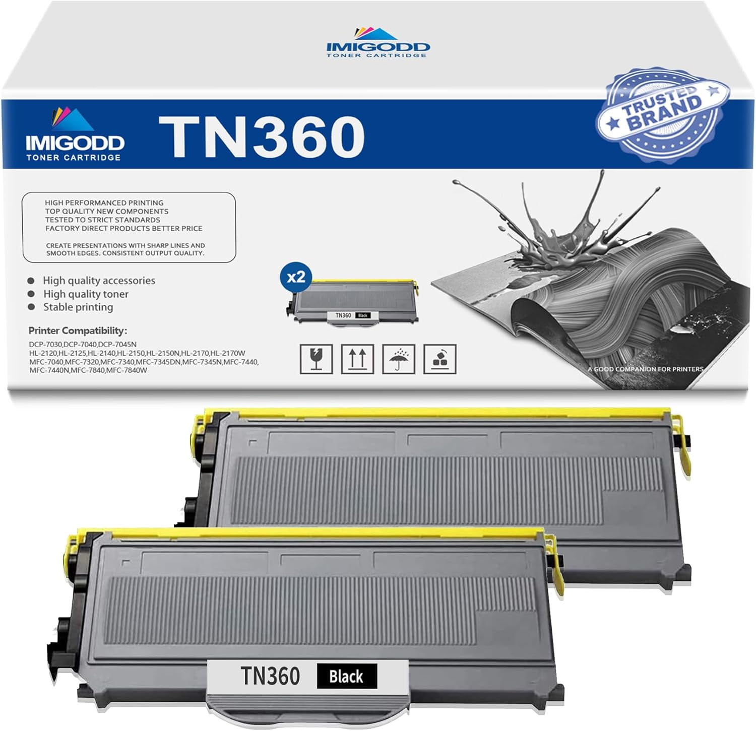 2-Pack TN360 Black Toner Cartridge Replacement for Brother High Capacity 3,000 Pages with DCP ...