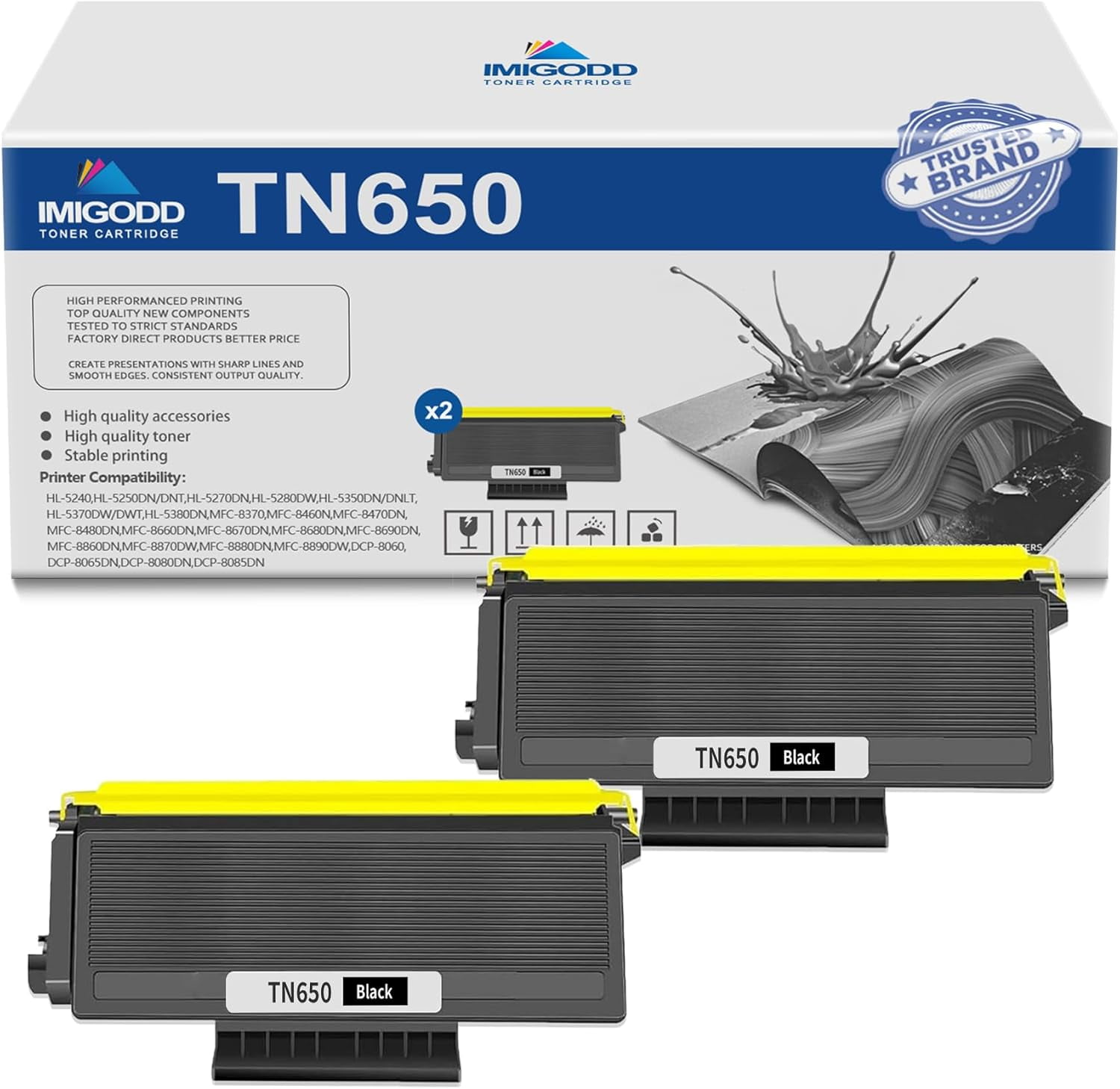 2-Pack TN650 Black Toner Cartridge Replacement for Brother High ...