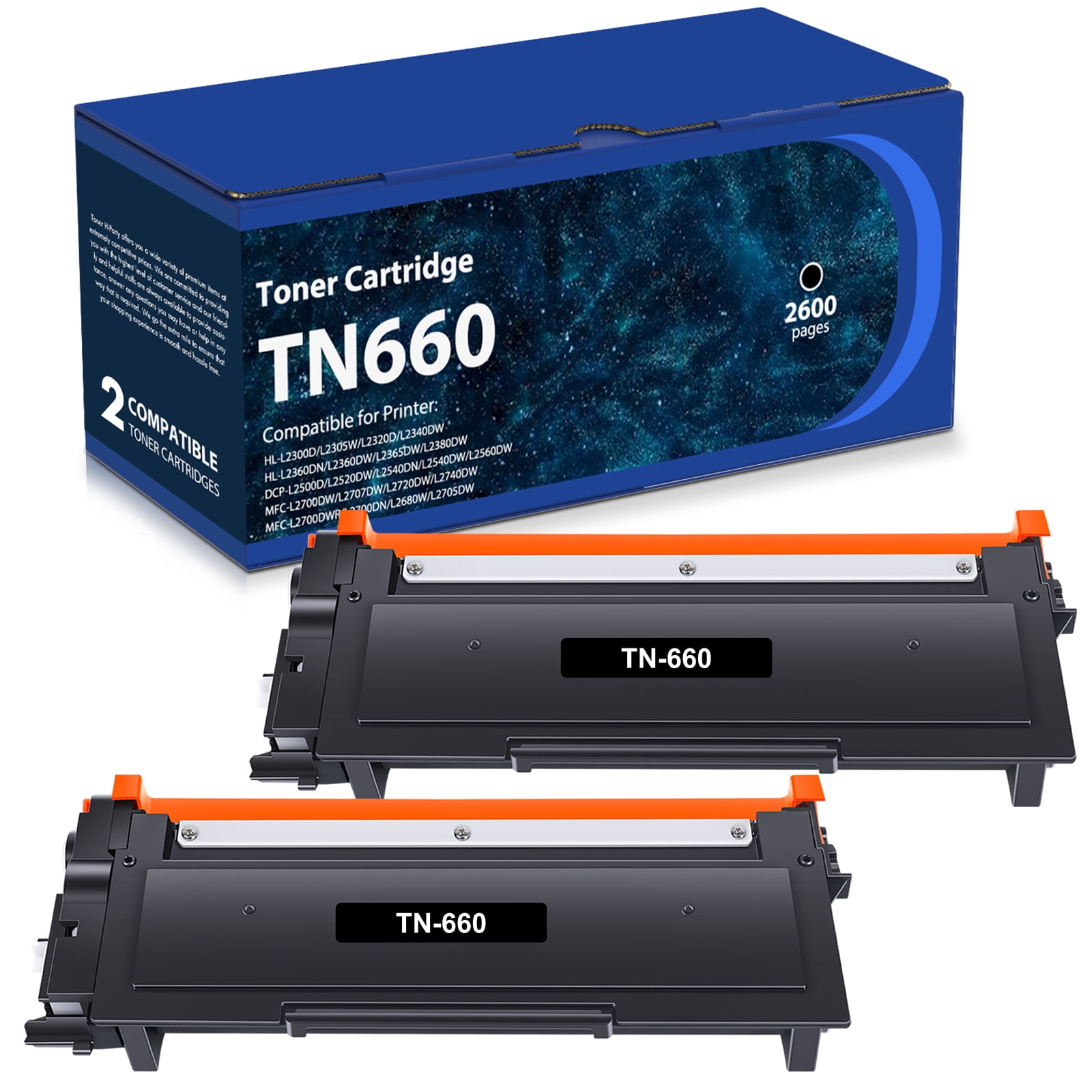 2-Pack TN660 TN-660 Black Toner Cartridge Compatible for Brother TN660 ...