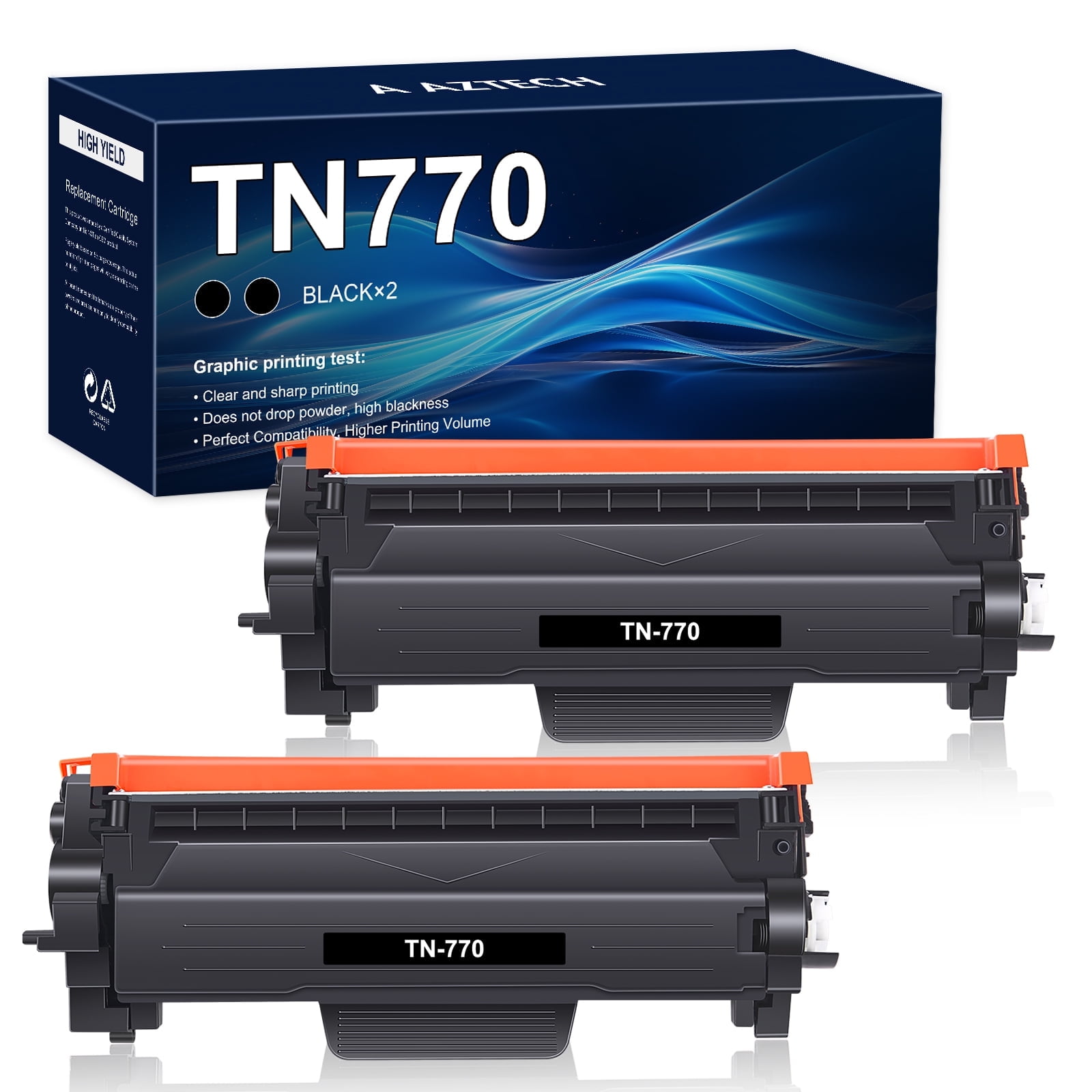 2-Pack TN770 Toner Cartridge Black Compatible for Brother TN-770 TN770 ...