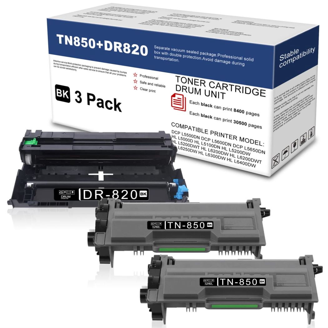2-Pack TN850 Toner & 1-Pack DR820 Drum Replacement for Brother DCP ...