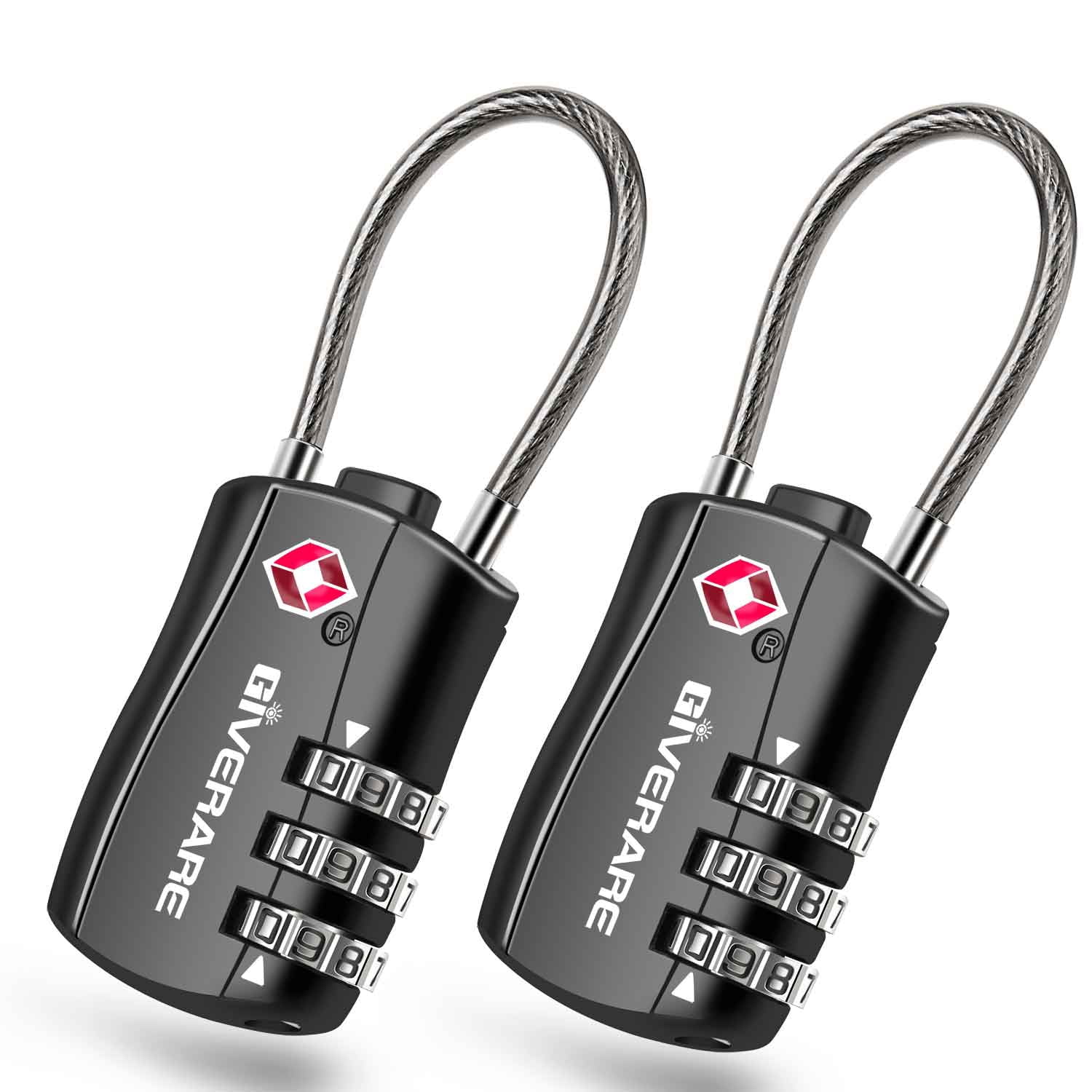 2 Pack TSA Approved Luggage Locks, Combination Travel Cable Padlocks ...