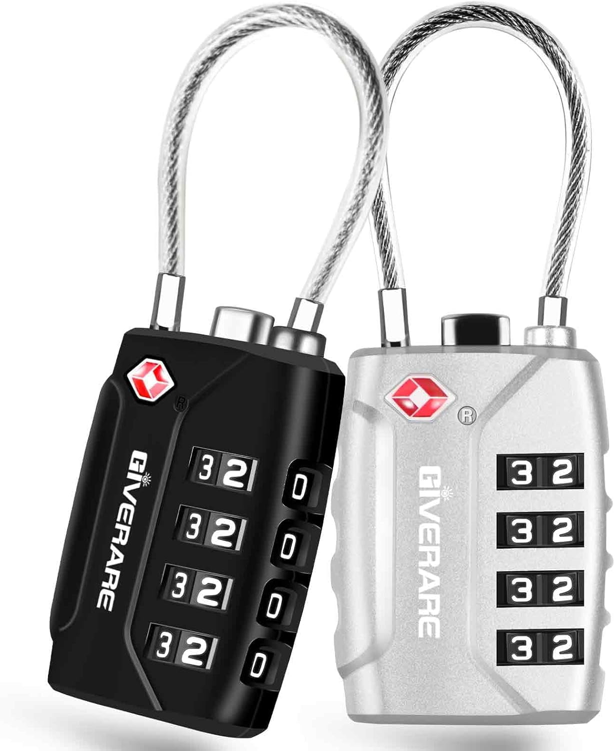 2 Pack TSA Approved Travel Luggage Locks, 4-Digit Metal Cable ...
