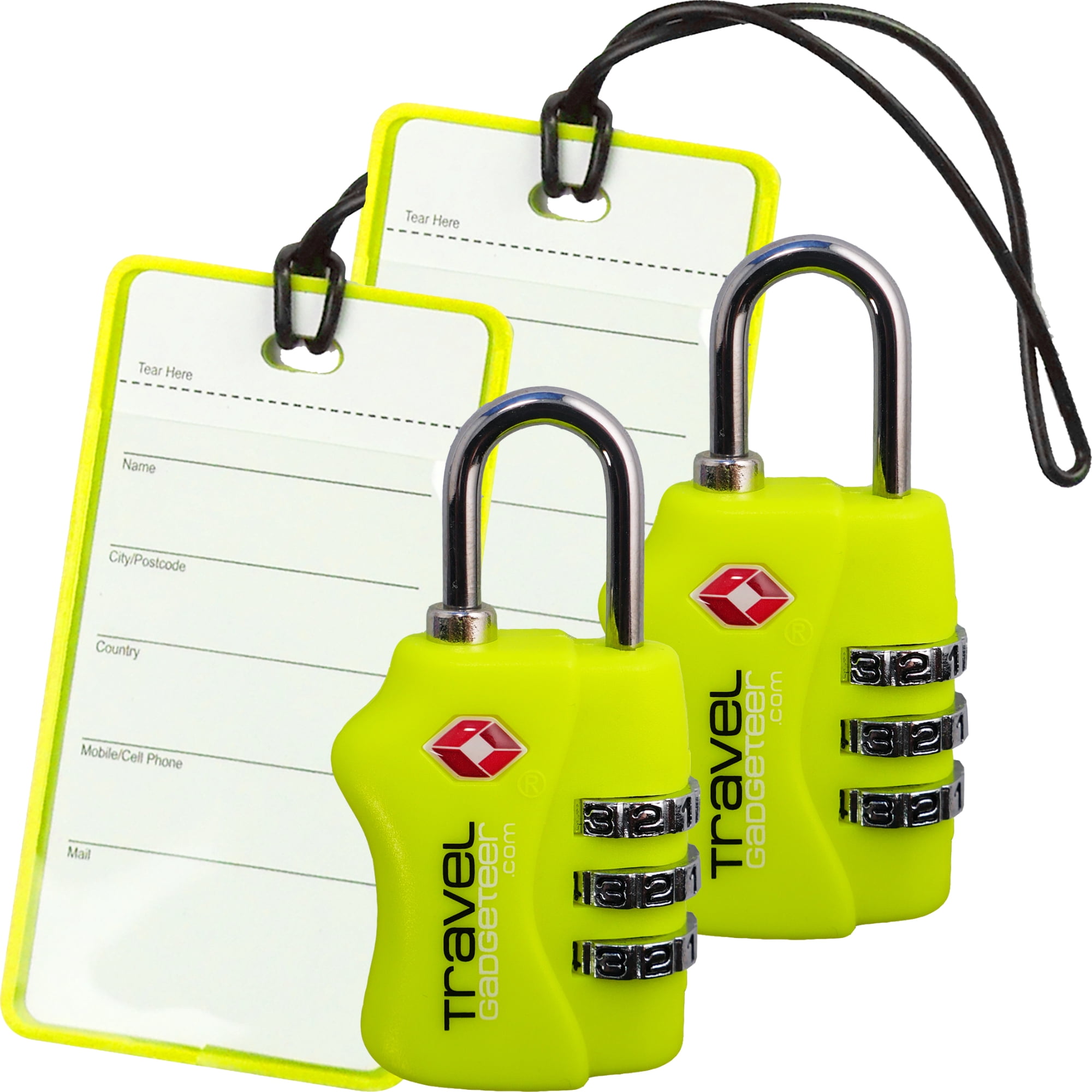 (2-Pack) TSA Luggage Lock + Matching TAG | BRIGHT COLORS Help Easily ...