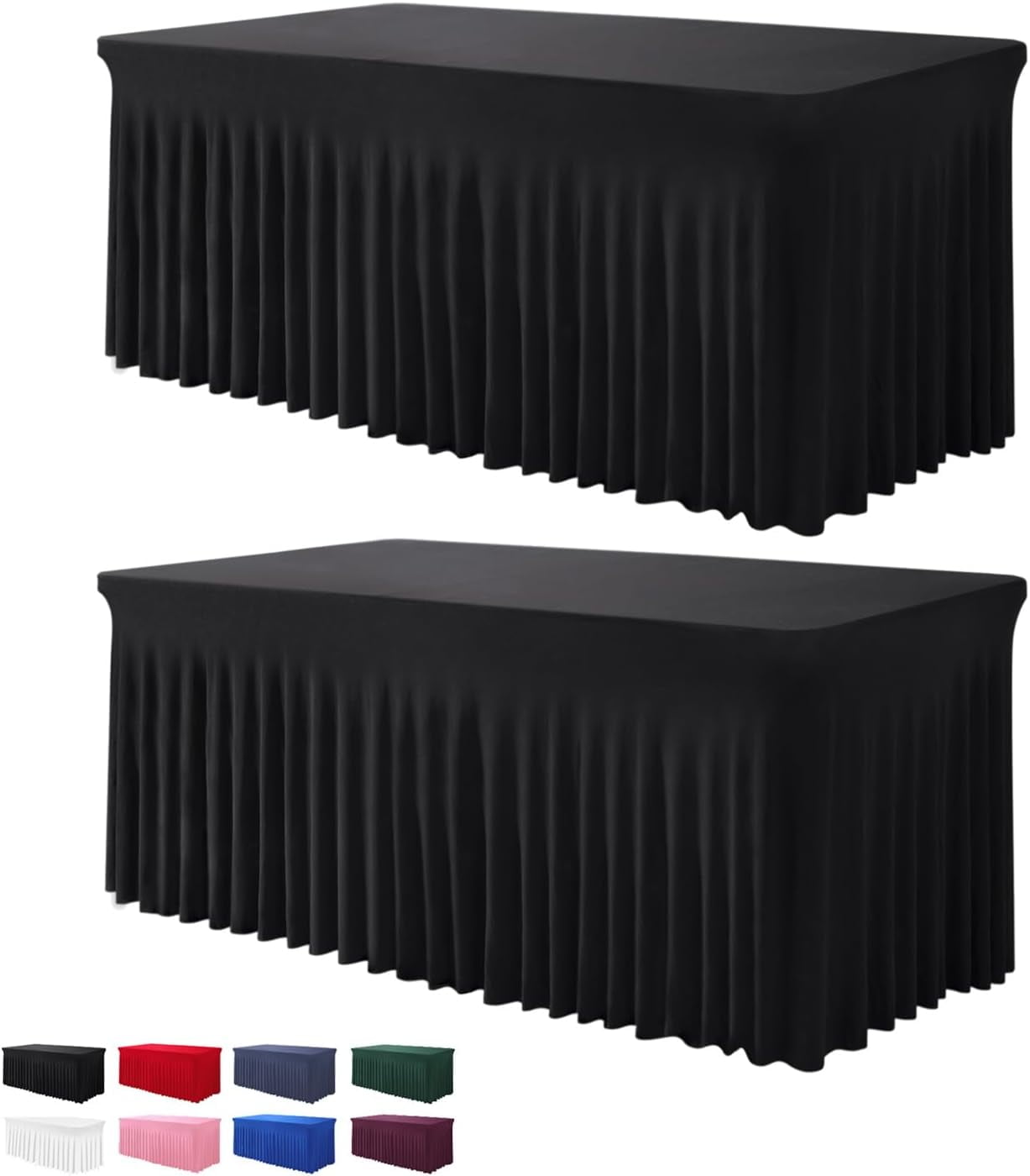 2 Pack Table Skirts for Rectangle Tables 6ft - One-Piece Black Table ...