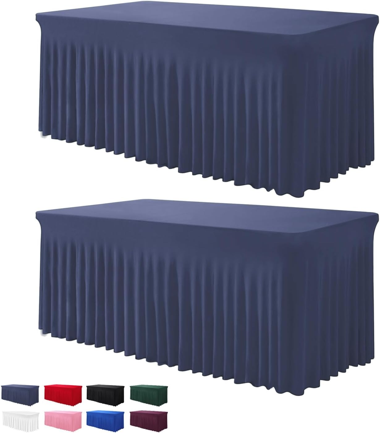 2 Pack Table Skirts for Rectangle Tables 6ft - One-Piece Navy BlueTable ...