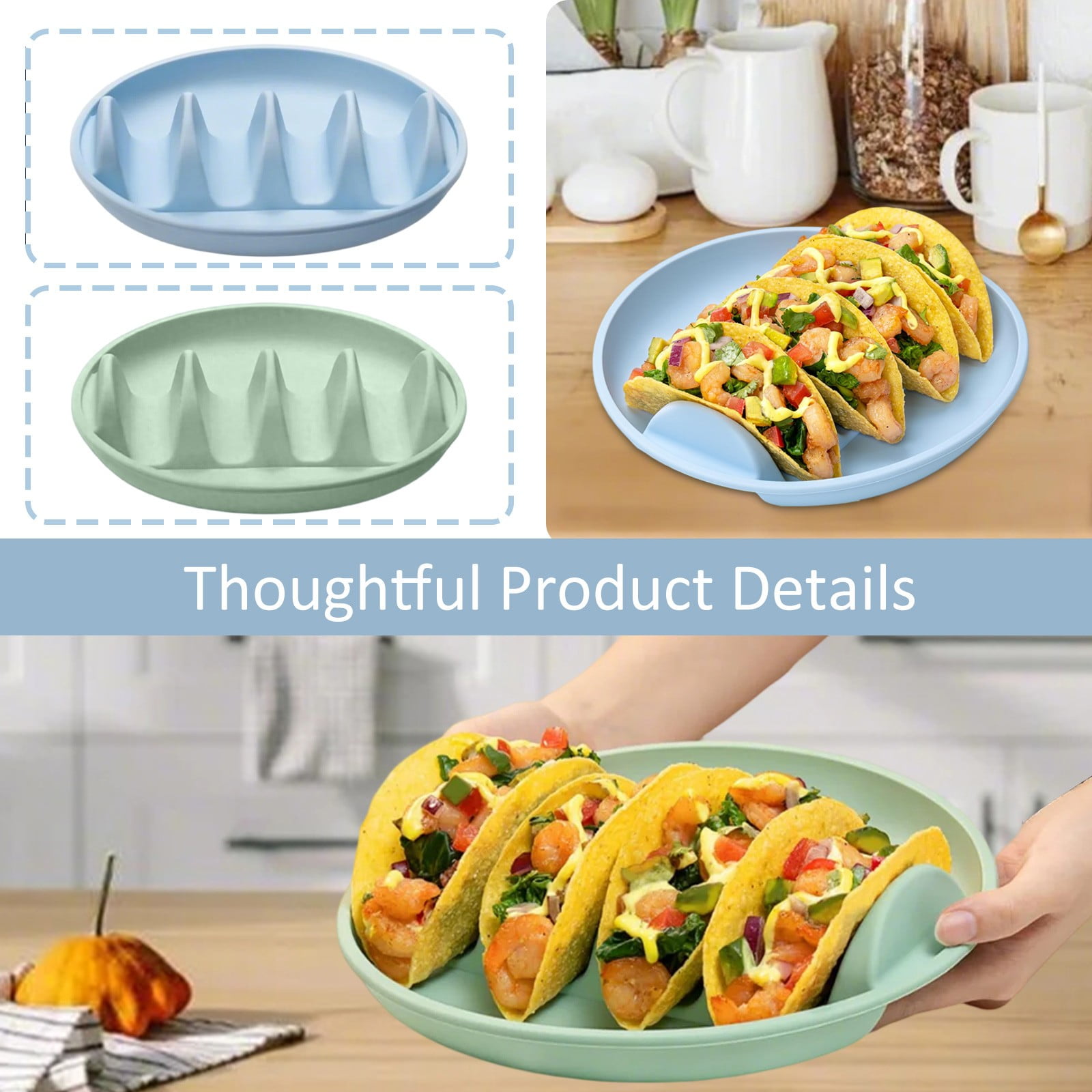 2 Pack Taco Holder Plates - Silicone Taco Tray with Dividers - Taco ...