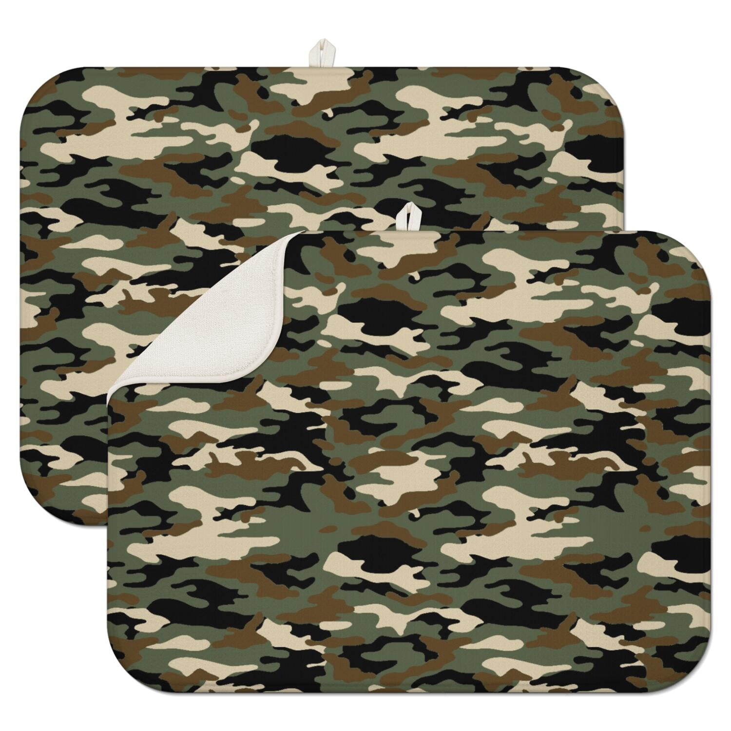 2 Pack Tactical Army Camo Drying Mats - Super Absorbent Microfiber Dish ...