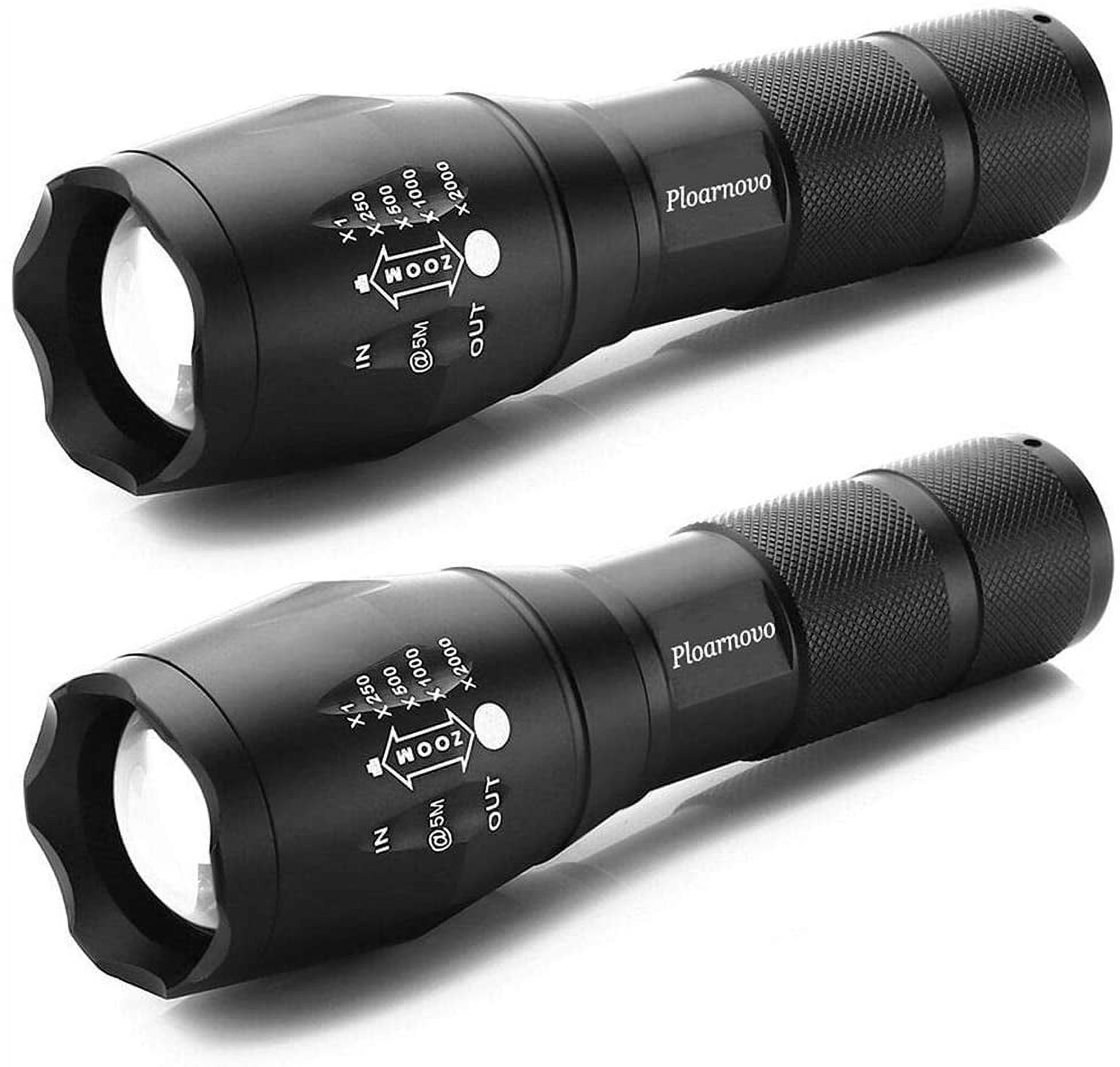 2 Pack Tactical Flashlight 2000 Lumens LED with Adjustable Focus and 5 ...