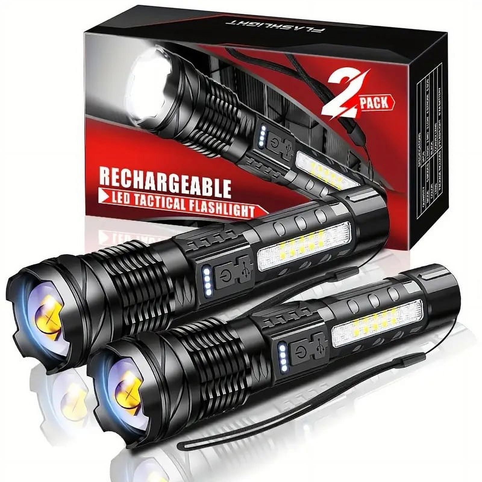 2 Pack Tactical Flashlights Torch, Military Grade 5 Modes 3000 High ...