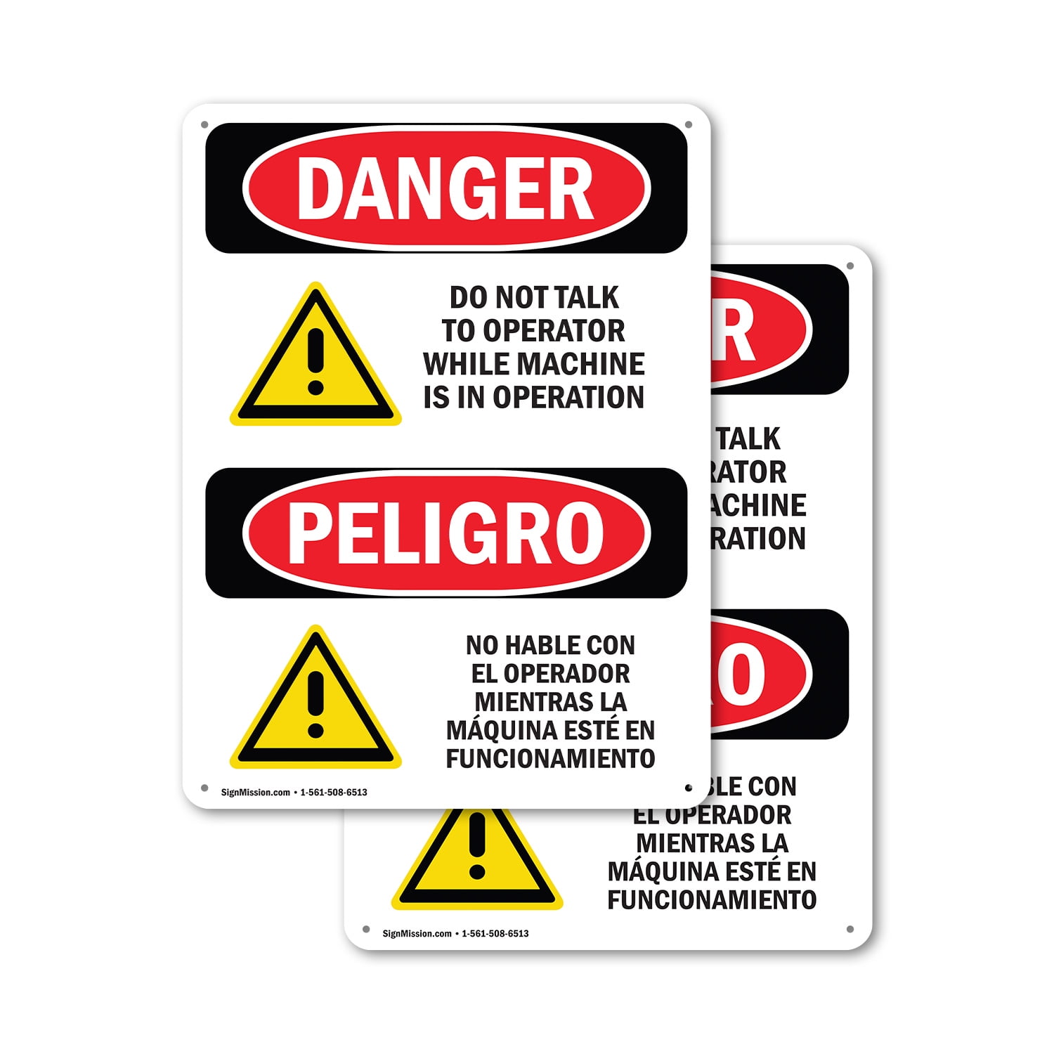 (2 Pack) Do Not Talk To Operator Bilingual OSHA Danger Sign 10 Inch X ...