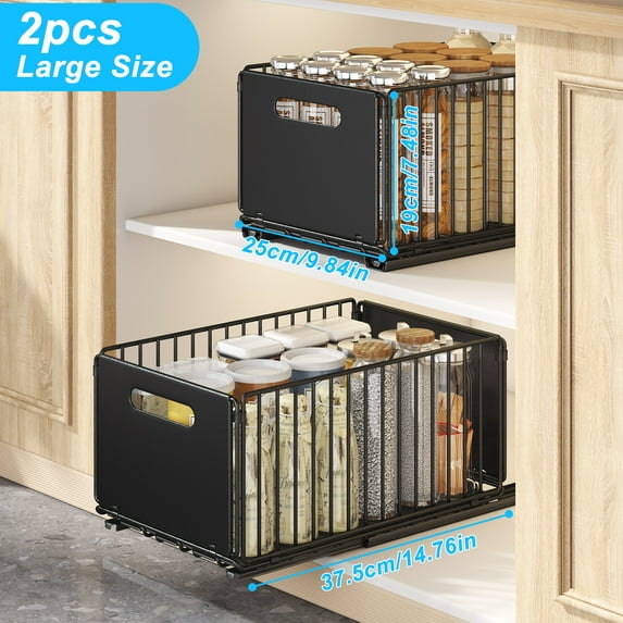 2 Pack Tall Height Pull Out Cabinet Organizer, Metal Slide Out Drawers ...