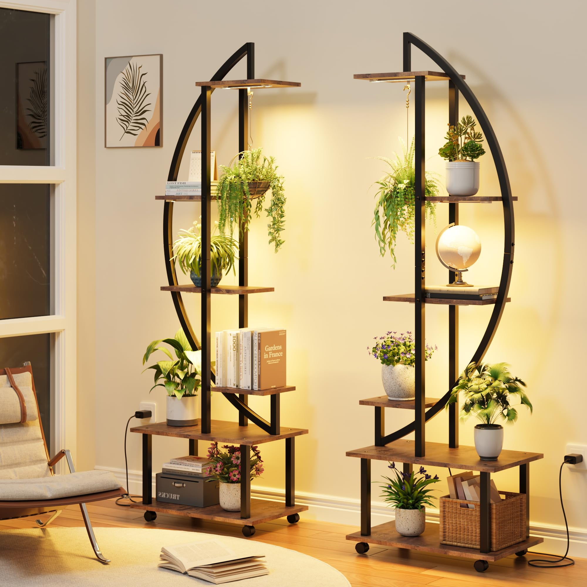 2 Pack Tall Plant Stand with Grow Lights,6 Tiered Tall Plant Shelf,73 ...