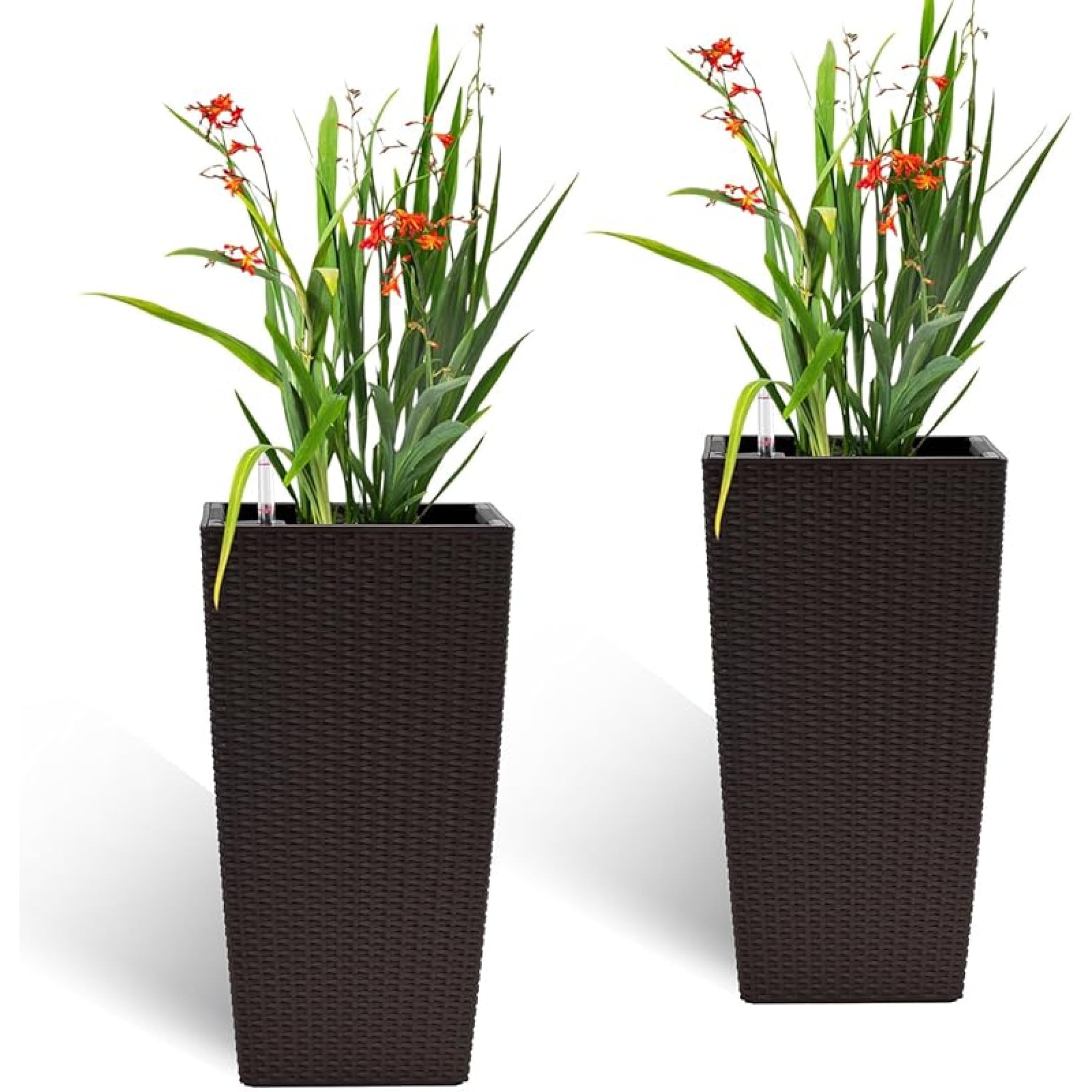 2 Pack Tall Planters for Indoor or Outdoor Plants, Self-Watering Pots ...