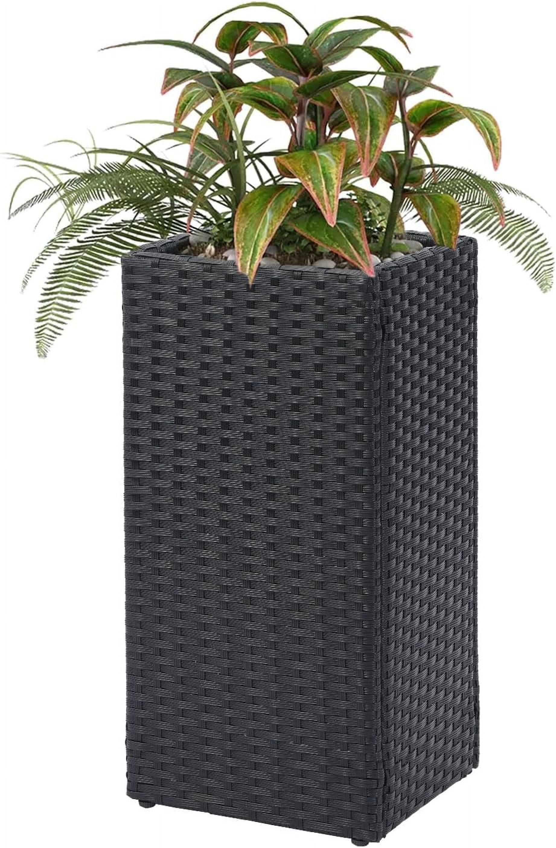 2 Pack Tall Planters for Outdoor Plants Rattan Modern Tall Square ...
