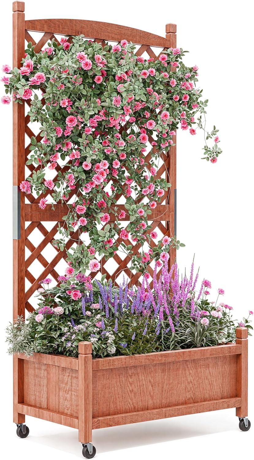 2-Pack Tall Wood Planter Box with Trellis 61.5" H Raised Garden Bed on ...